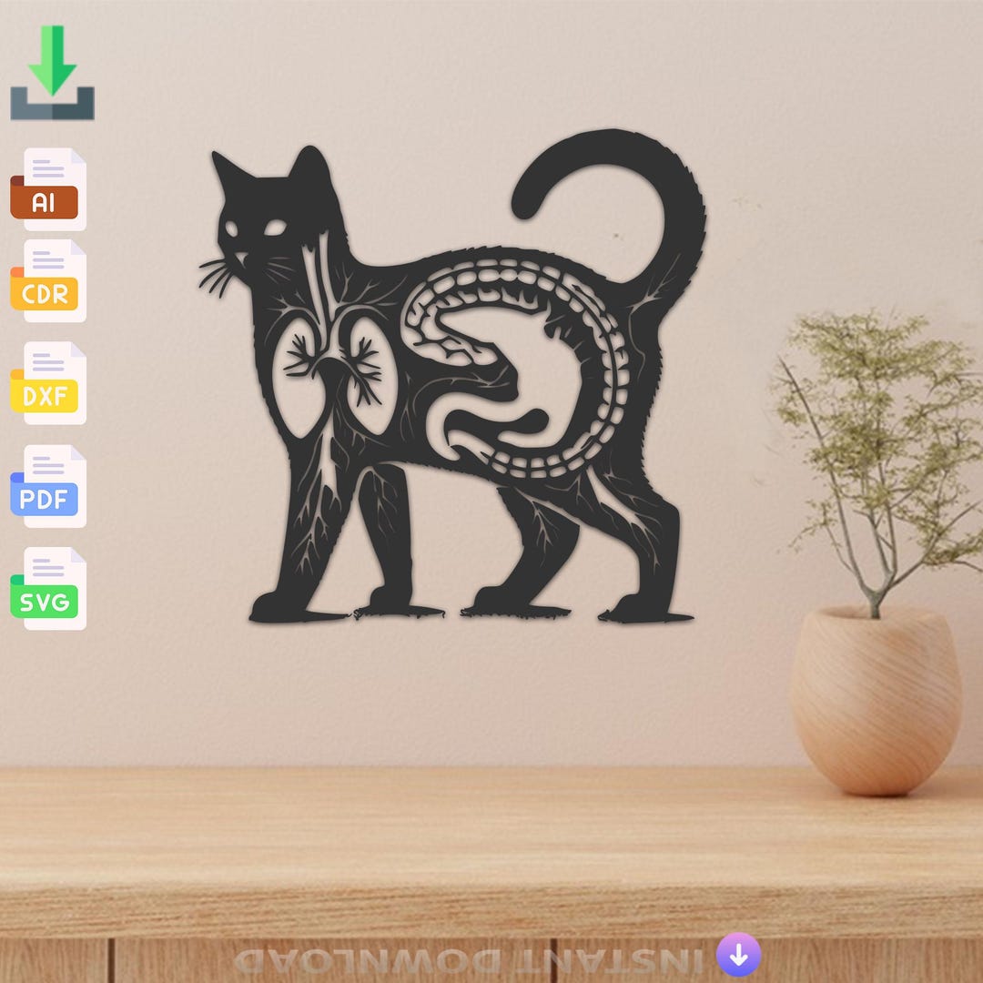 Cat Silhouette Anatomy Laser Cut File: SVG, DXF, PDF (digital Download ...