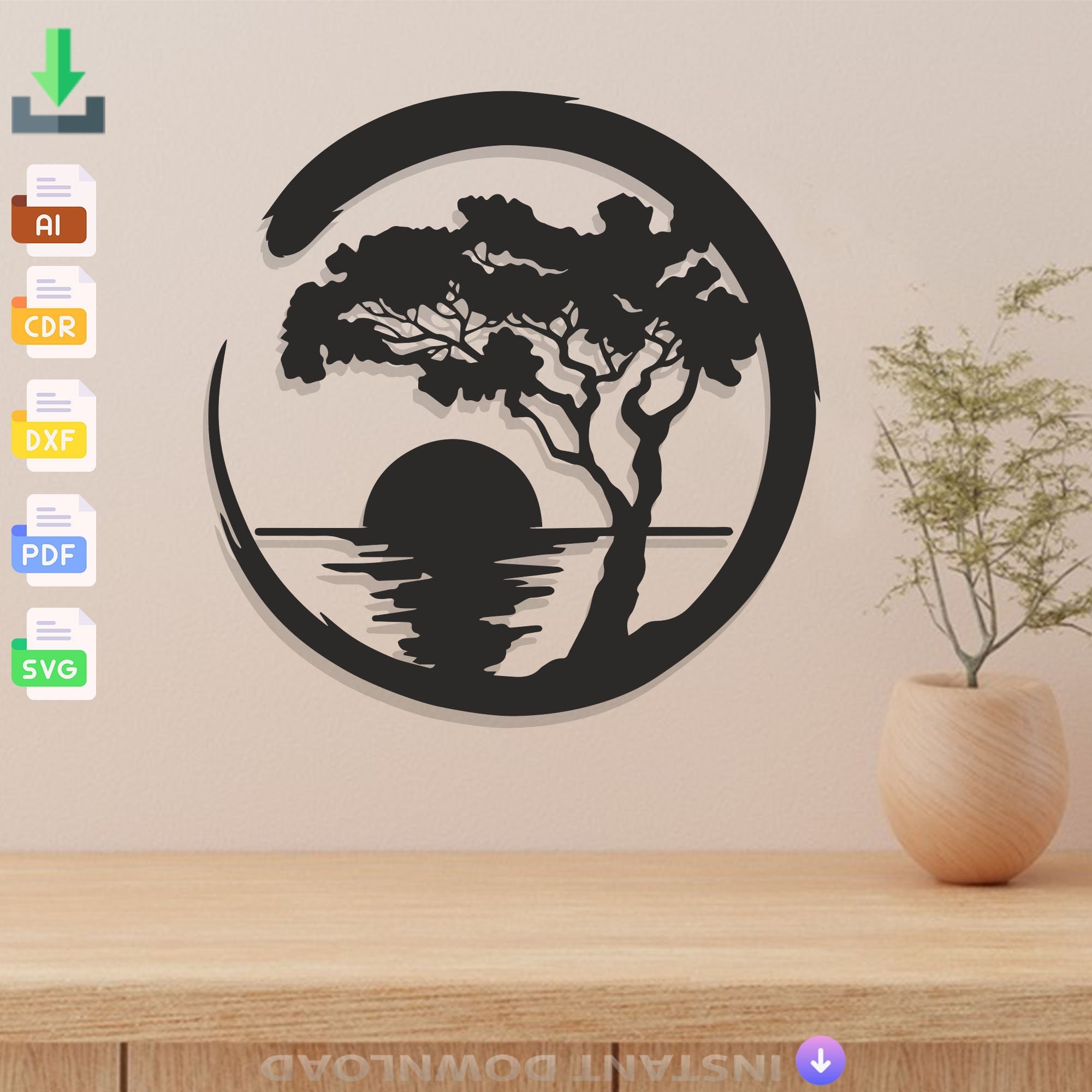 Sunset Tree Metal Wall Art Laser Cut Svg Dxf Files Wall - Etsy