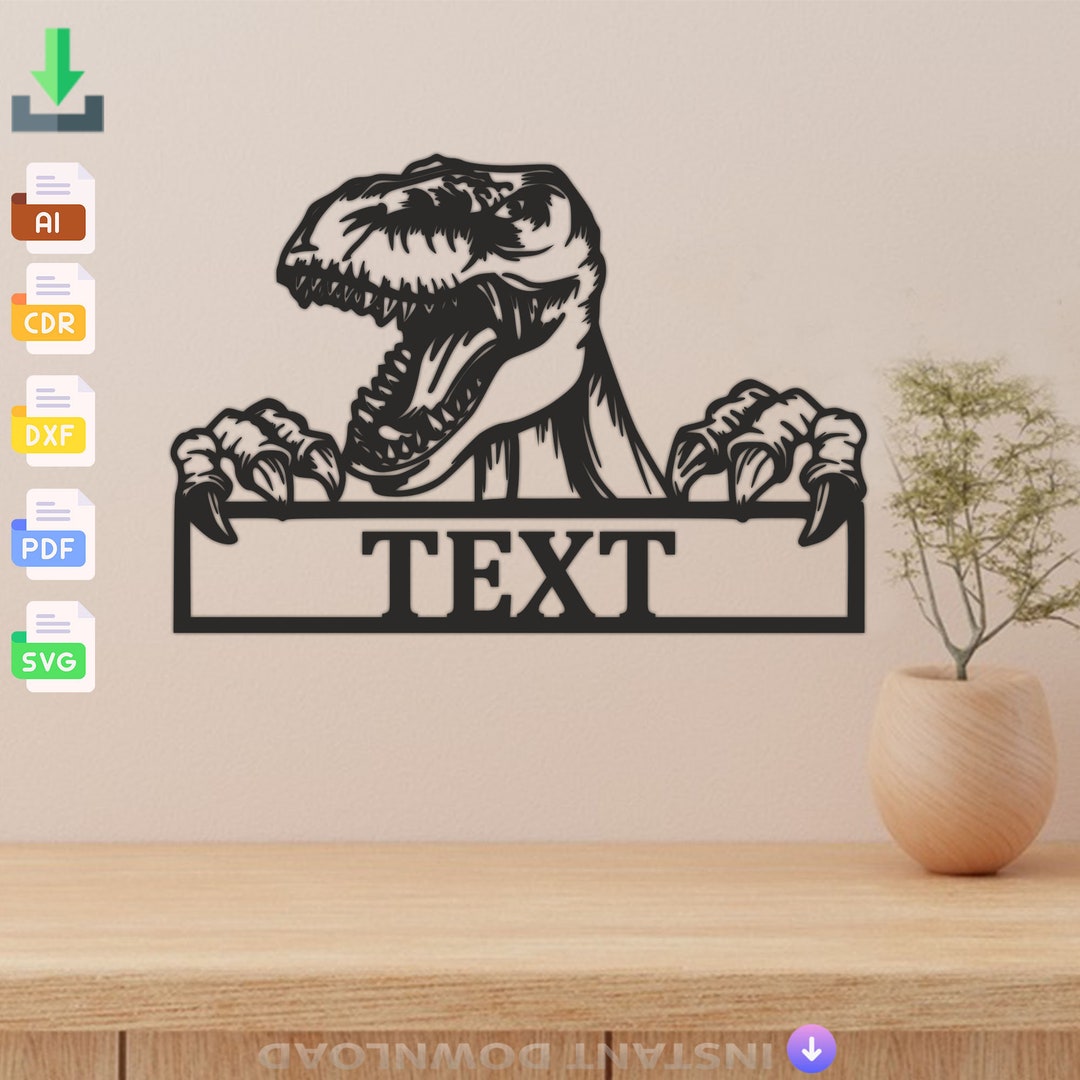 Personalized Dinosaur SVG: Laser Cut Wall Decal Template (digital ...