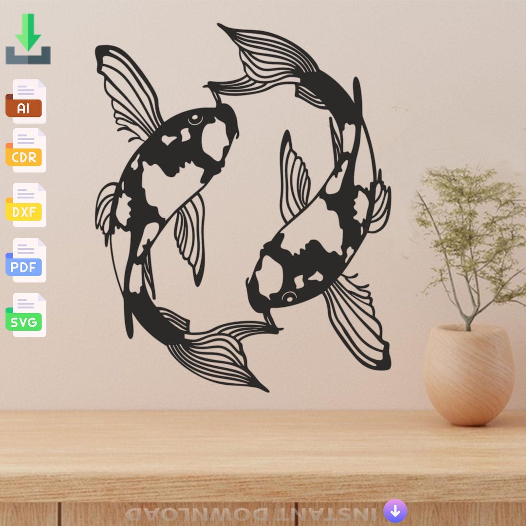 Koi Fish Metal Wall Art, Feng Shui Home Decor Laser Cut, Svg,dxf ...
