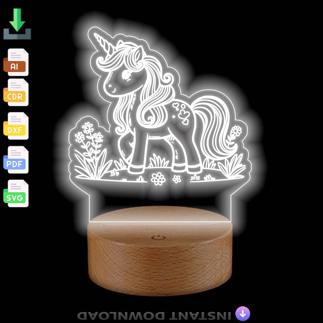3d Unicorn Night Light Svg,acrylic Hologram Night Led Lamp Laser Cut ...