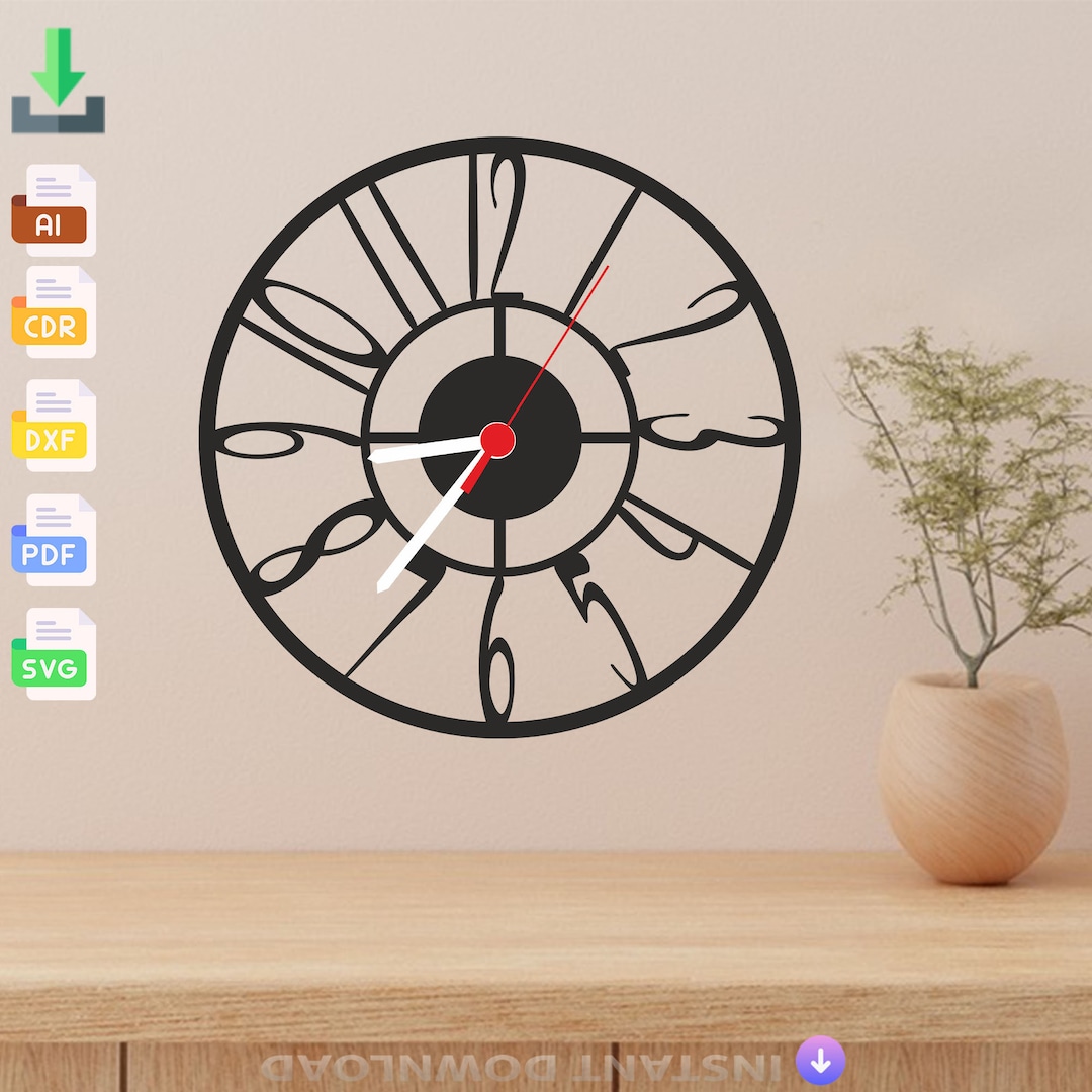 Number Wall Clock Svg Laser Cut Svg Dxf Files Wall Sticker Engraving ...