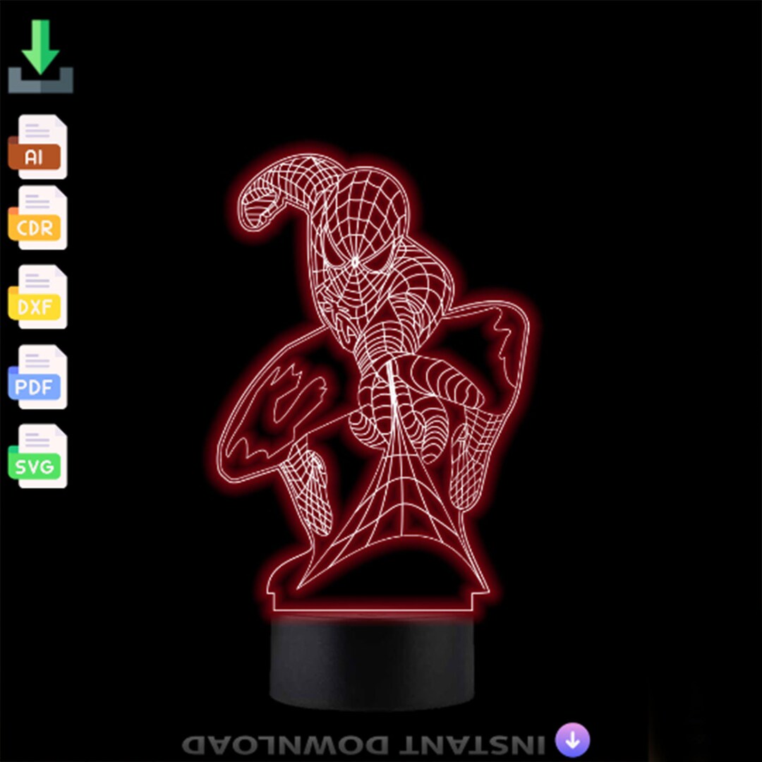 Personalized Spiderman 3D LED Lamp: Laser Cut Files (digital Download ...