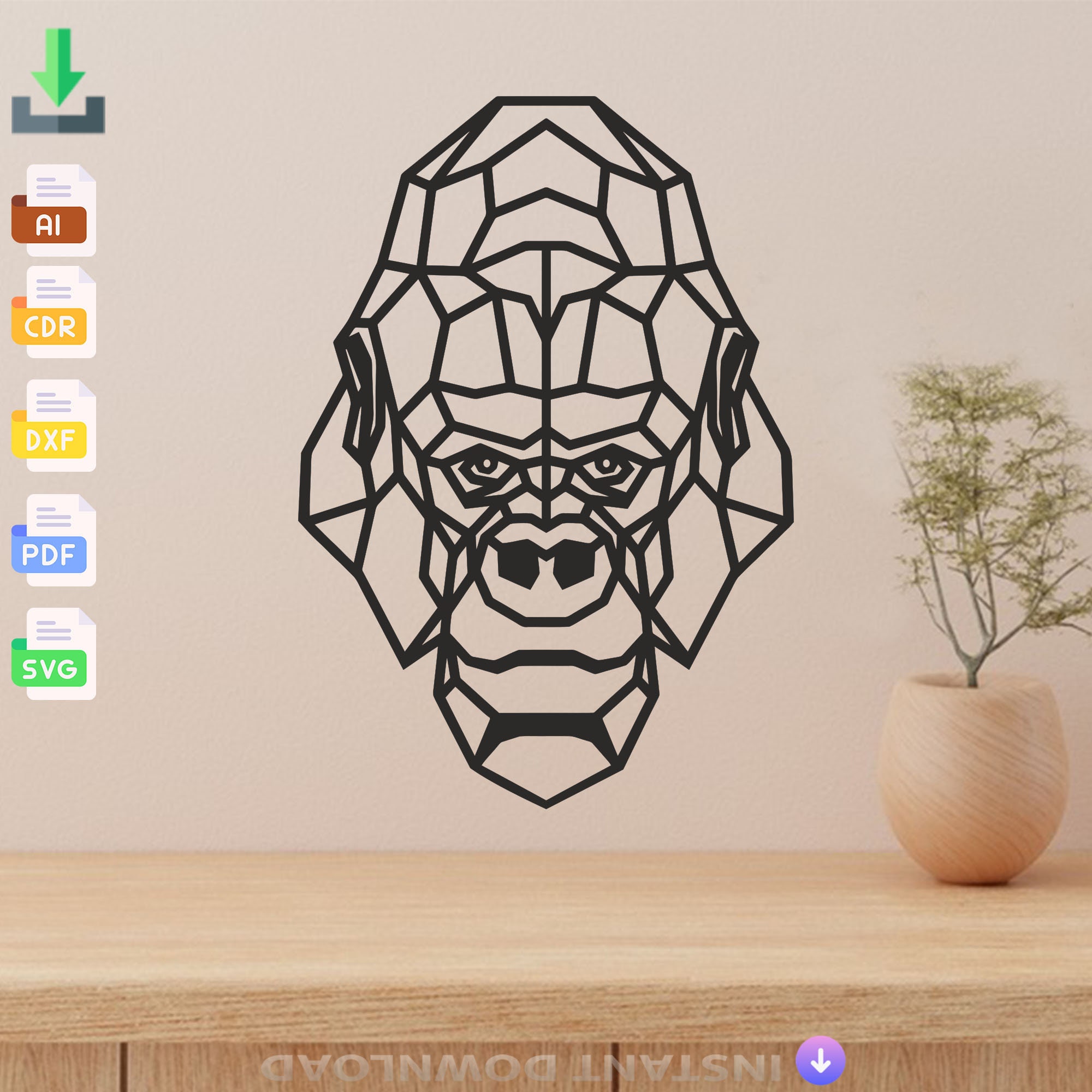Polygon Gorilla Design Laser Cut Svg Dxf Files Wall Sticker - Etsy