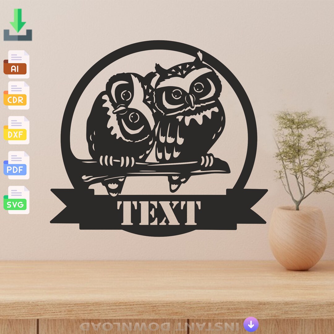 Owl Monogram SVG DXF Files: Laser Cut CNC Template (digital Download ...