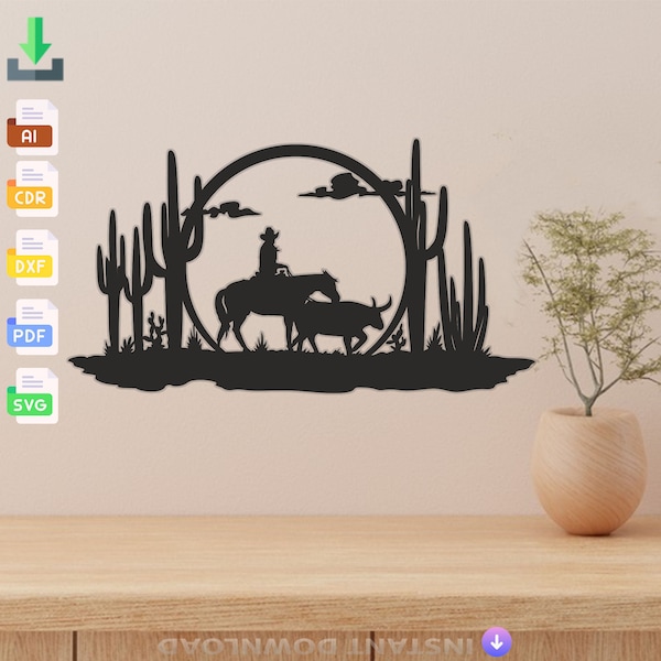 Cowboy Scene Vector - Etsy