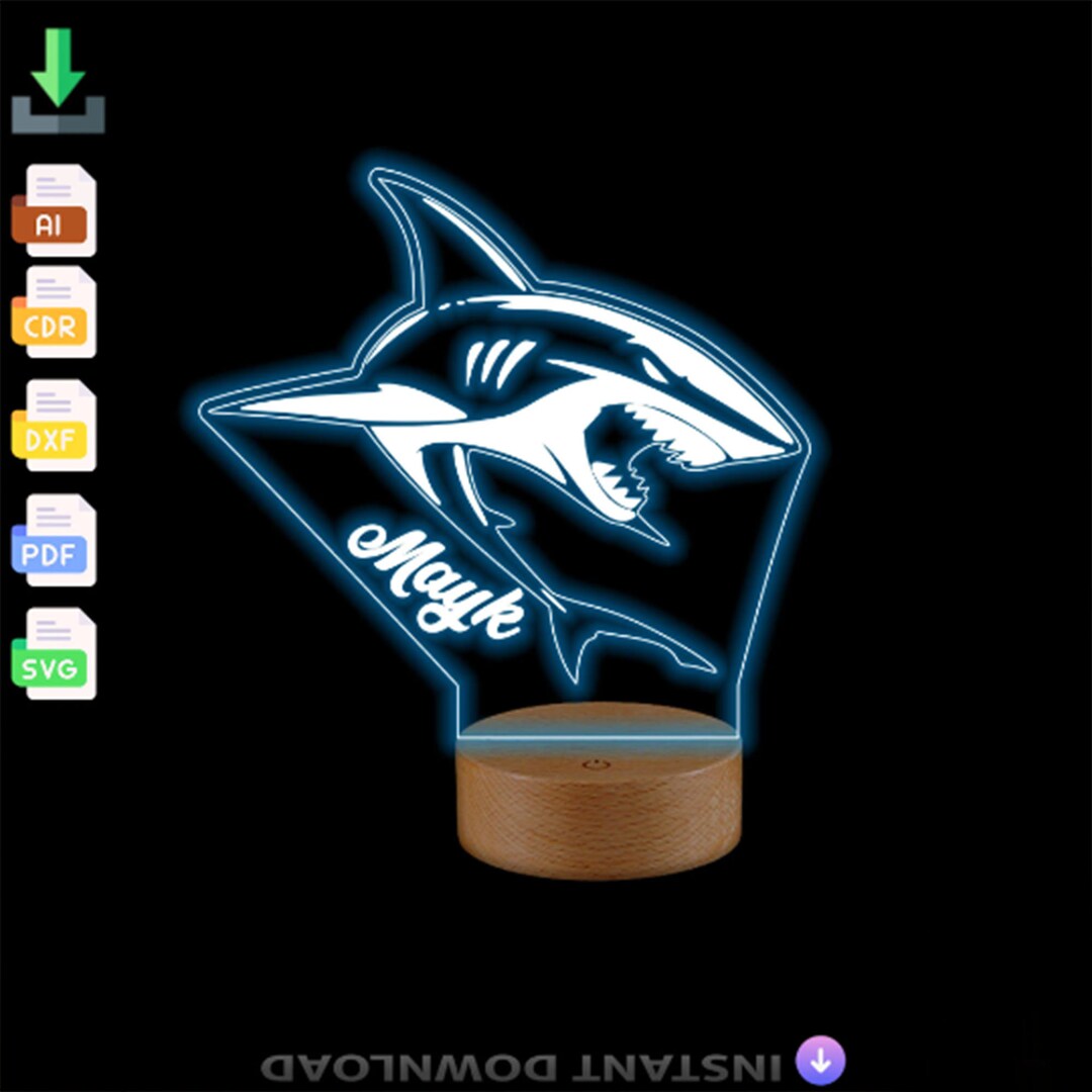 Personalized Shark Night Light 3D LED Desk Lamp (digital Files) - Etsy