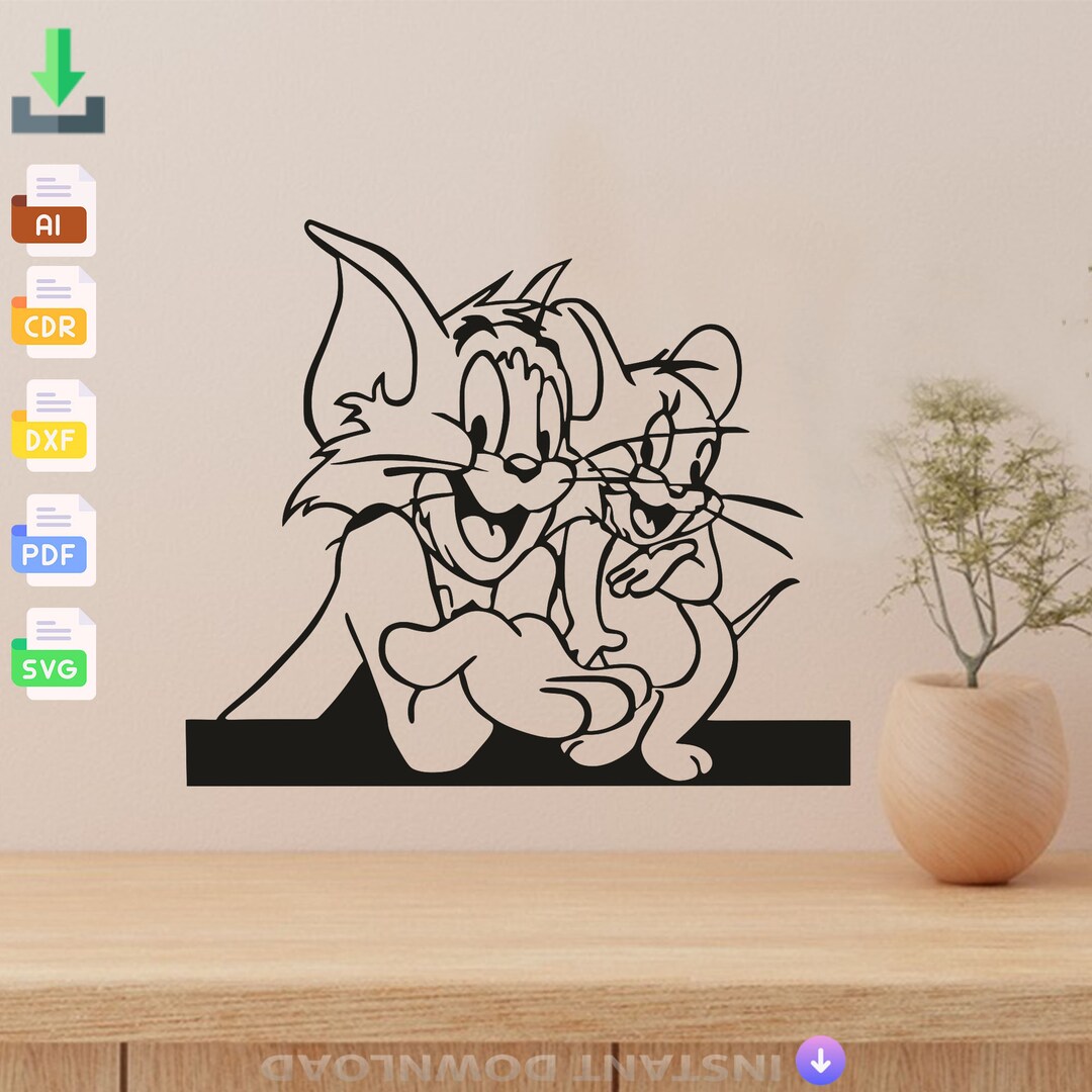 Cat & Mouse Design Laser Cut Svg Dxf Files Wall Sticker Engraving Decal ...