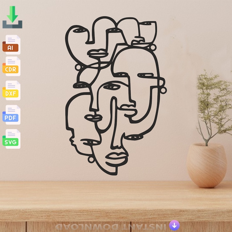 Picasso Women Faces Line Art Laser Cut Svg Dxf File Wall Sticker ...