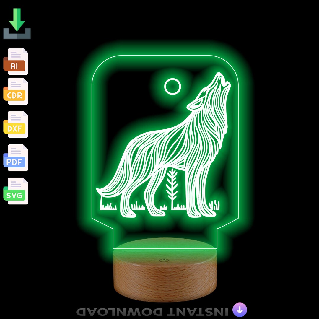 Howling Wolf 3D Lamp SVG File: Laser Cut Glowforge Vector (digital ...