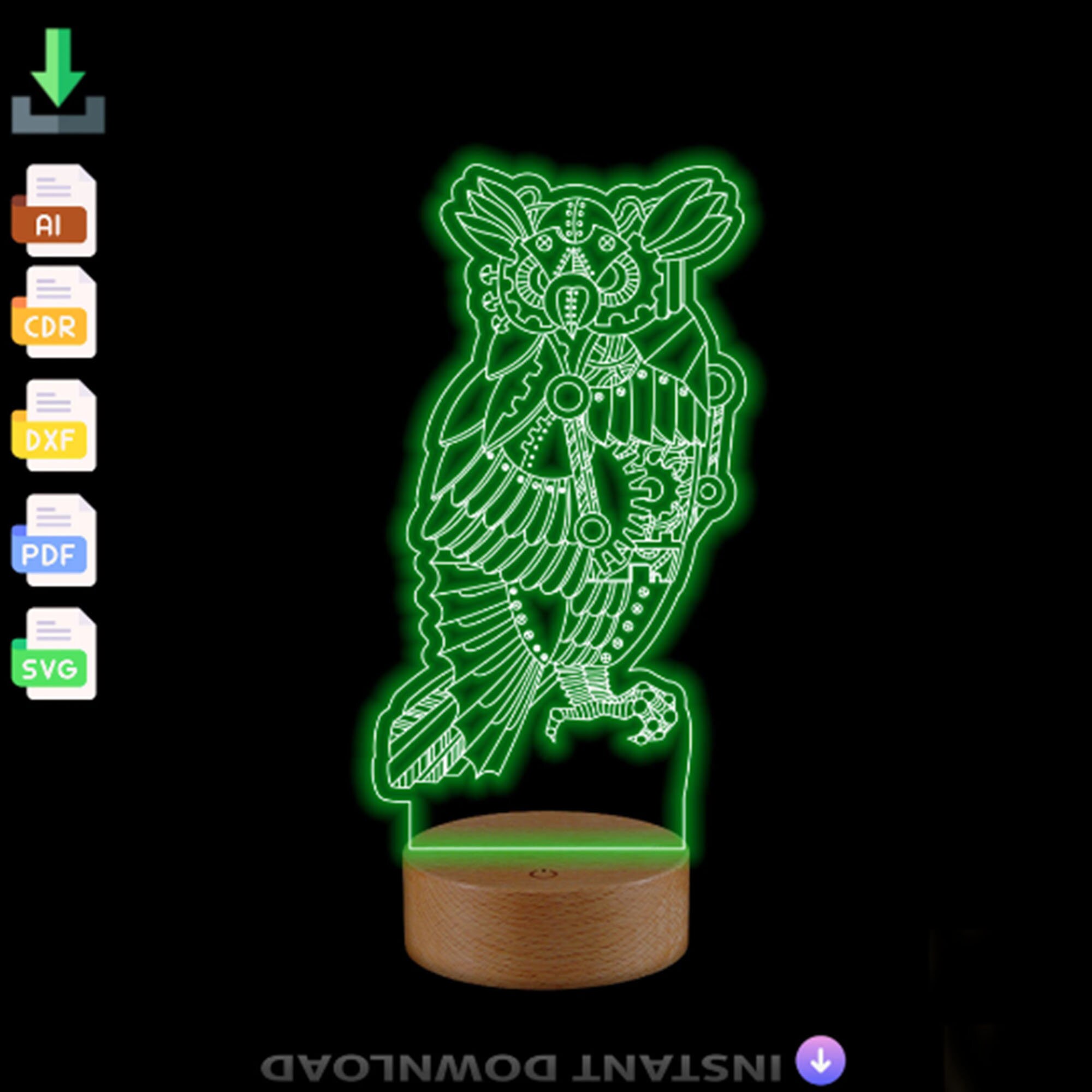 Night Owl 3D Lamp ,acrylic Hologram Night Led Lamp Laser Cut Engraving ...