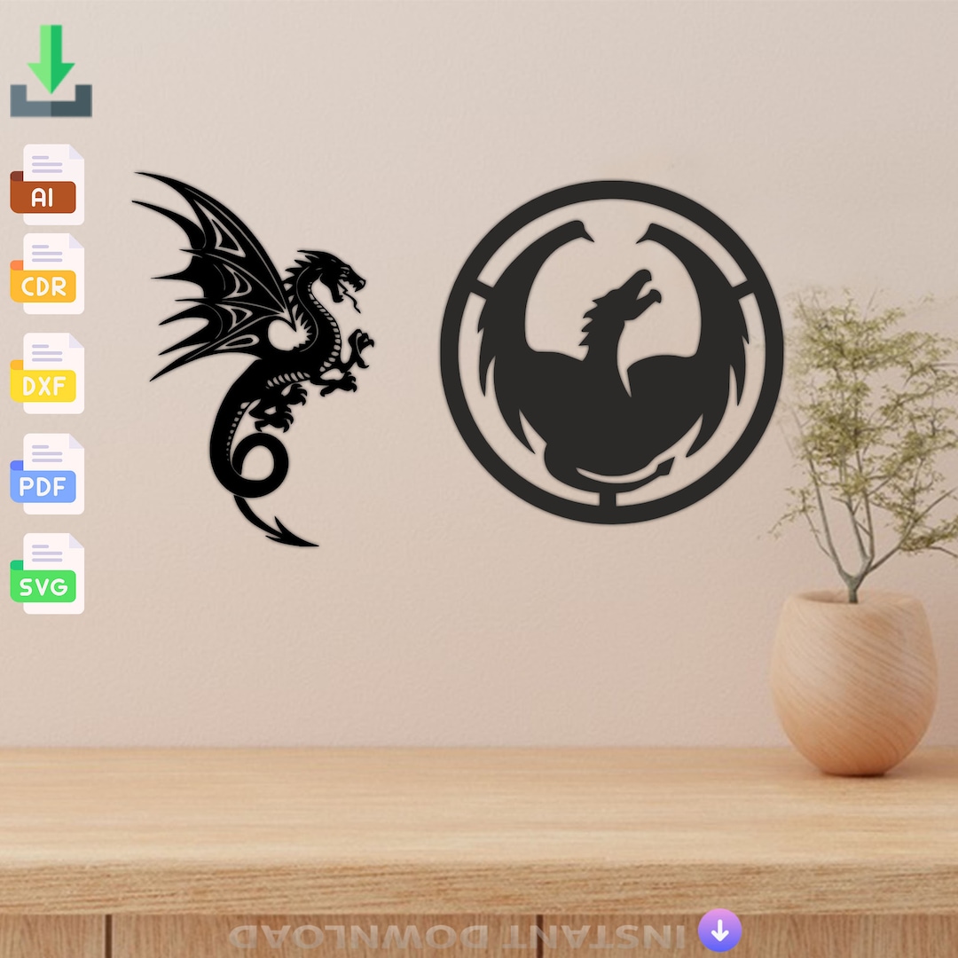 Wall Decoration Dragon Laser Cut, Svg, Dxf, Glowforge CNC Cutting, Pdf ...