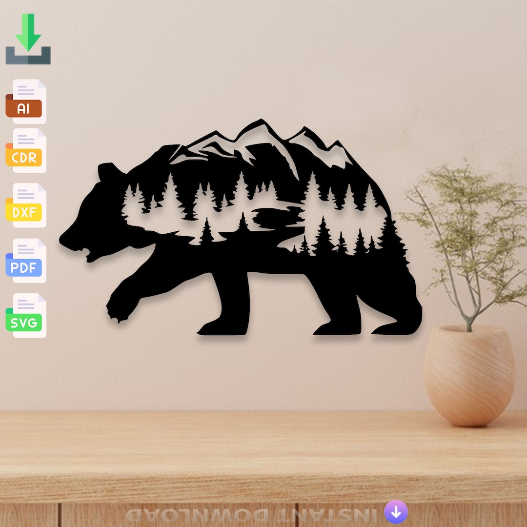 Bear SVG DXF, Animals Cut File Laser, Dxf for Plasma, Grizzly Bear Cnc ...
