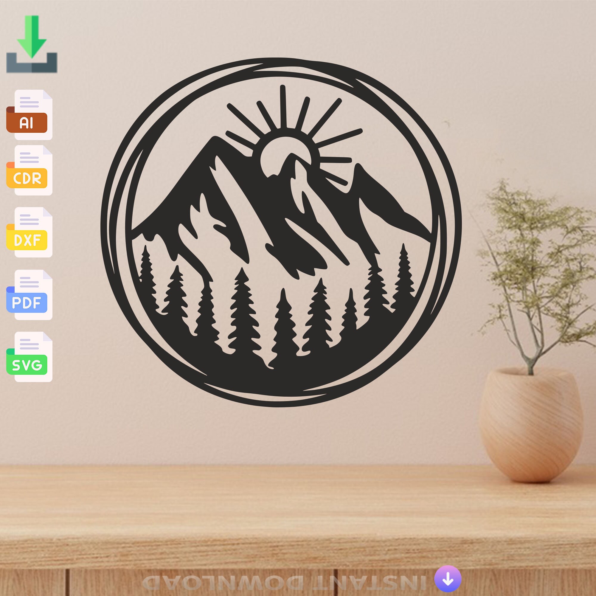 Sun Rise Design Laser Cut Svg Dxf Files Wall Sticker Engraving - Etsy