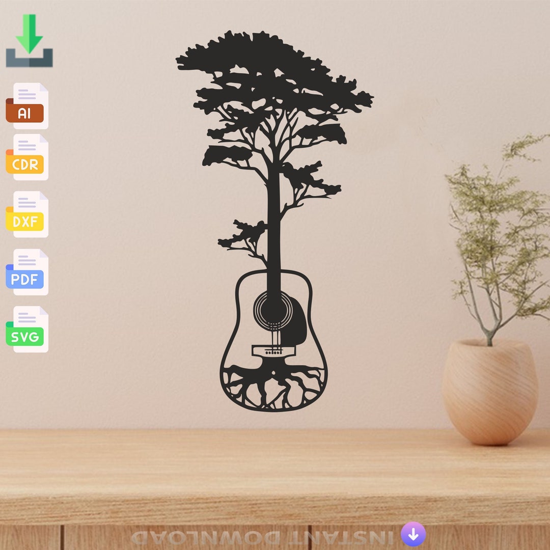 Guitar Tree of Life Wall Decoration Laser Cut, Svg, Dxf, Glowforge CNC ...