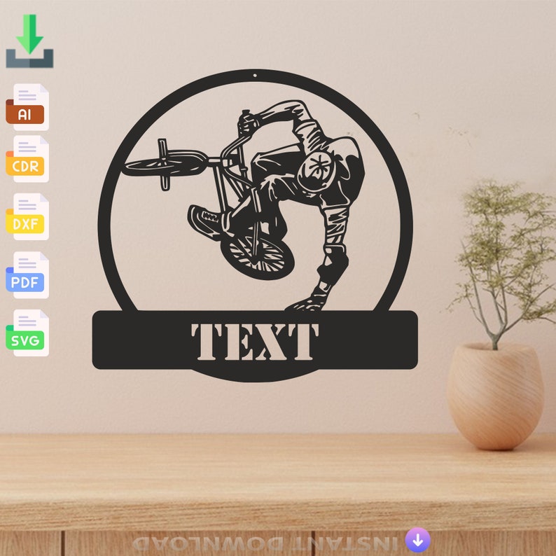 Personalized BMX Biker Laser Cut Svg Dxf Files Wall Sticker Engraving ...