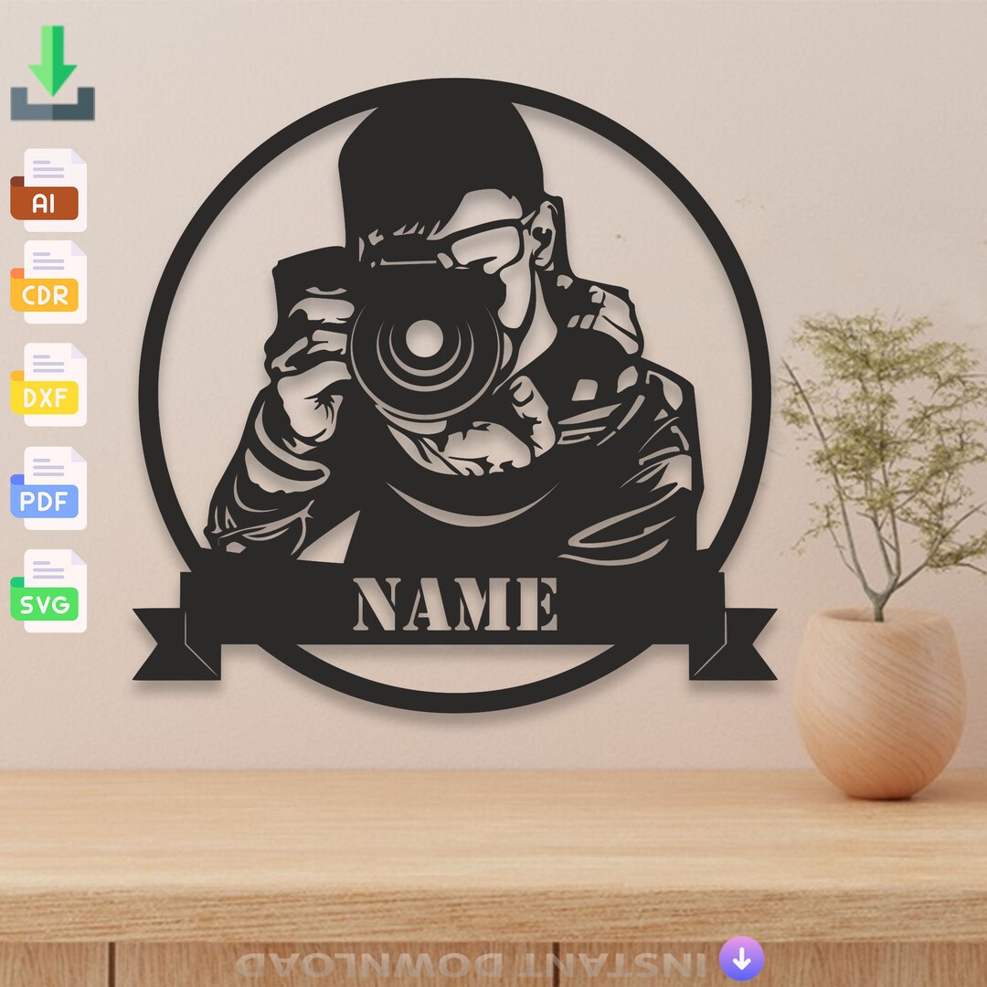 Custom Camera Photography Monogram Svg Dxf File Wall Sticker Engraving ...