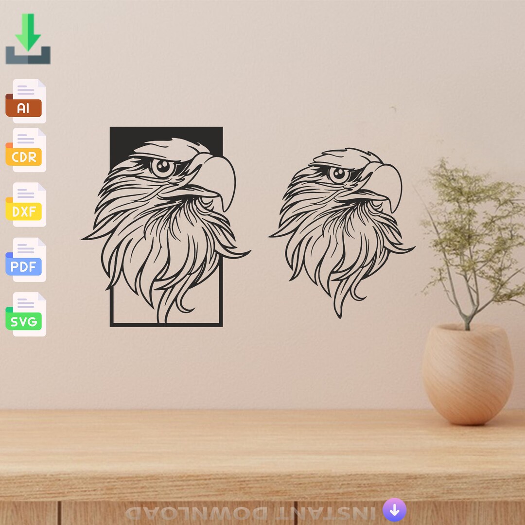 Wall Decor Eagle Head Animal Laser Cut, Svg, Dxf, Glowforge CNC Cutting ...