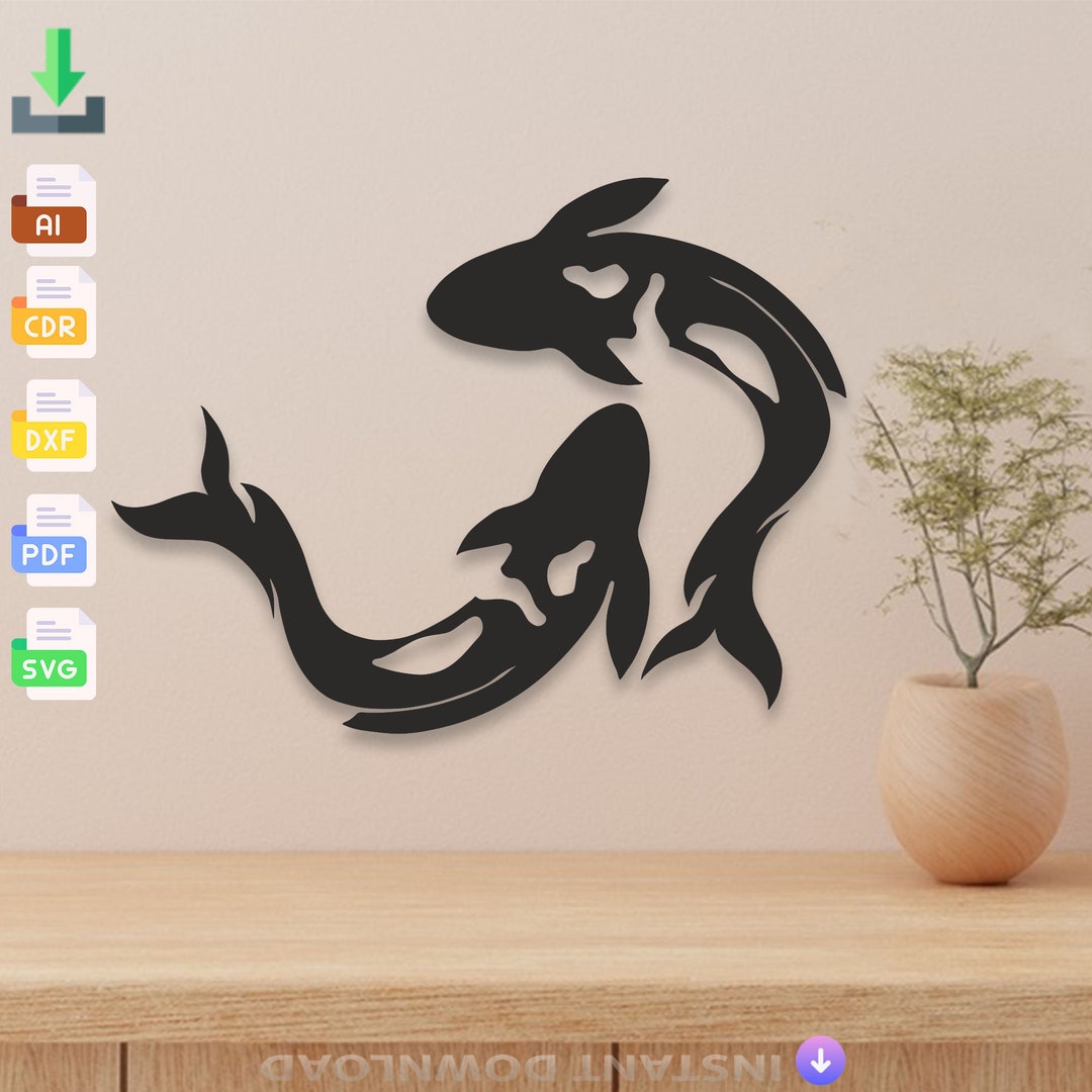Koi Fish Metal Wall Art, Feng Shui Home Decor Laser Cut, Svg,dxf ...