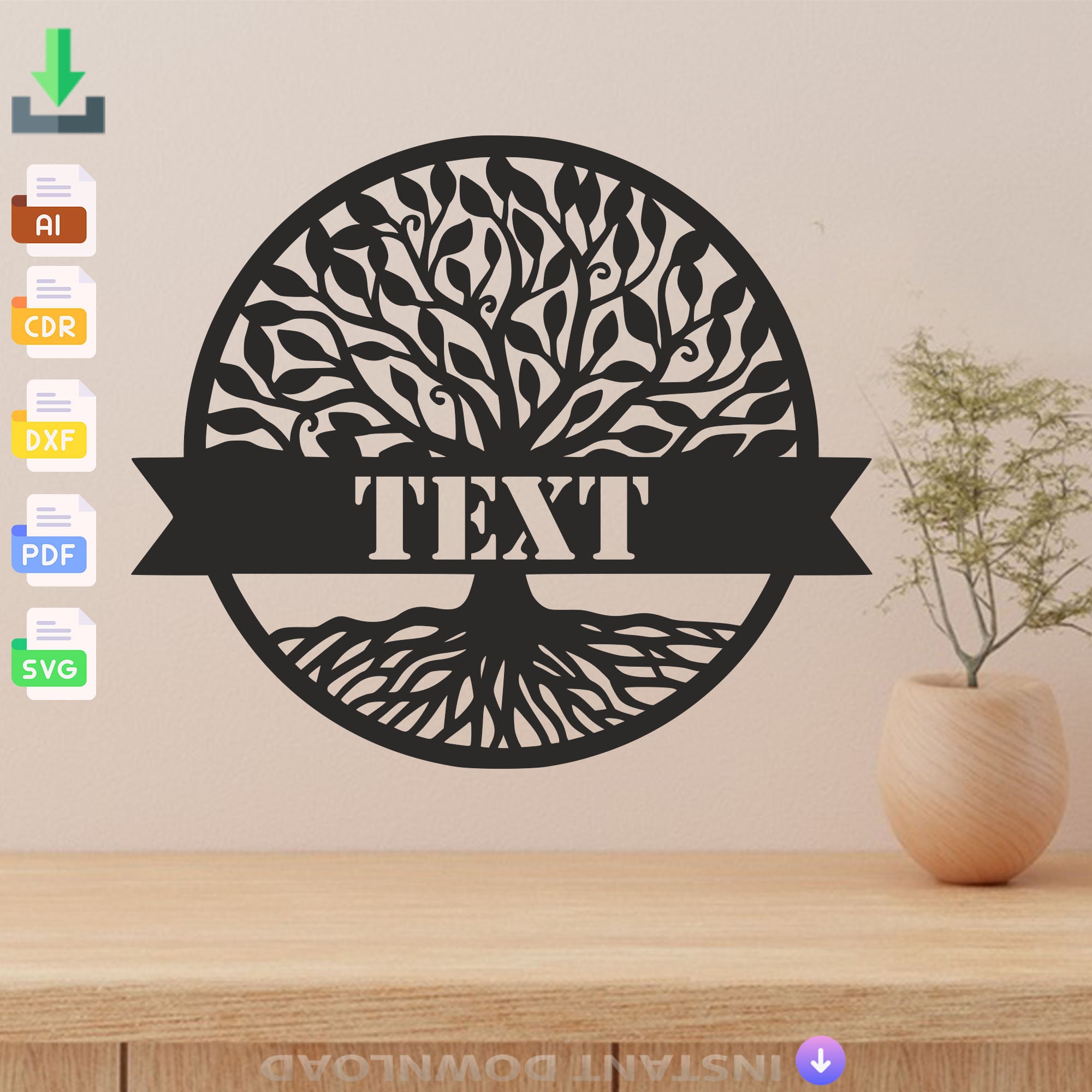 Custom Tree Monogram Svg Dxf Files Wall Sticker Engraving - Etsy