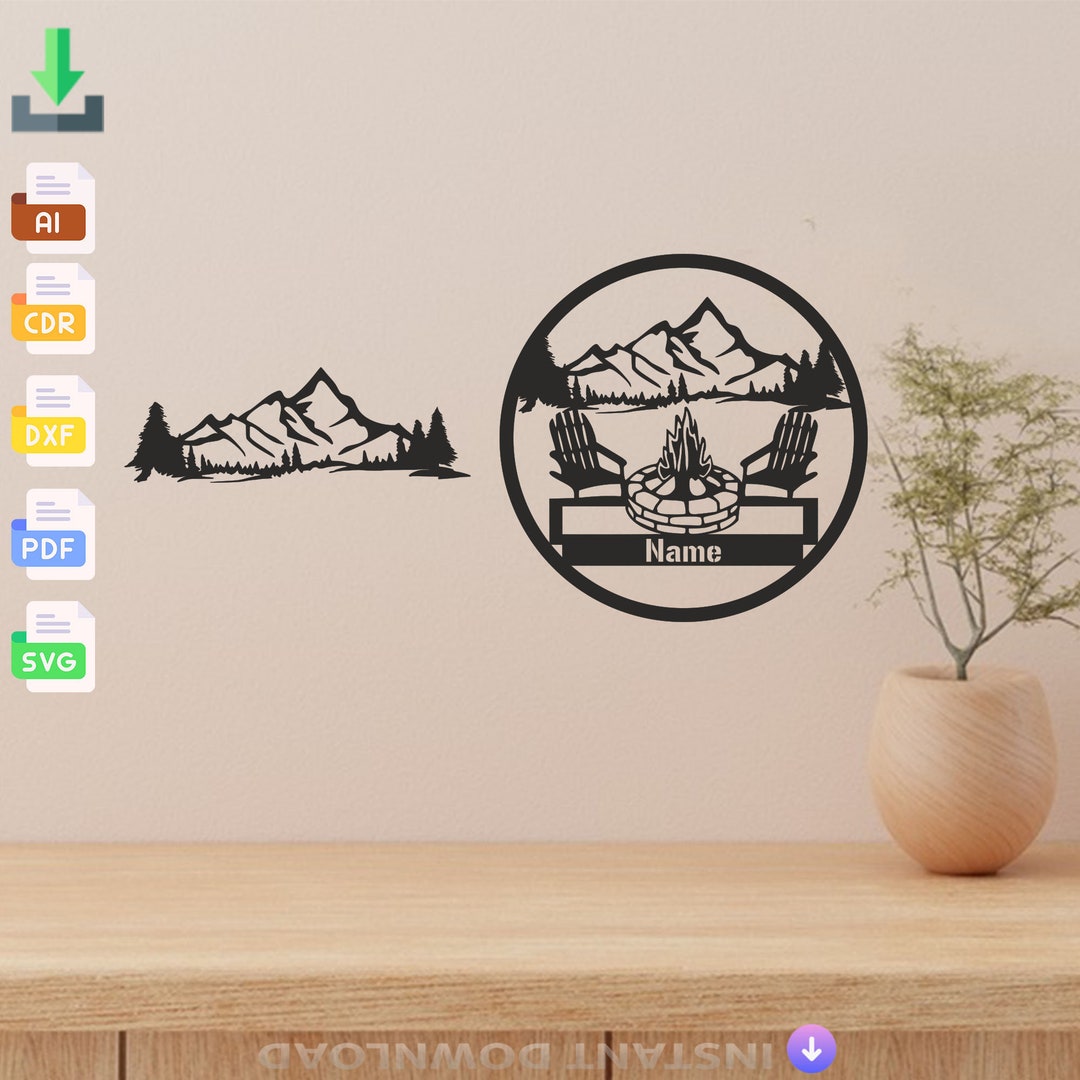 Personalized Mountain Campfire SVG: Laser Cut Vector File - Etsy