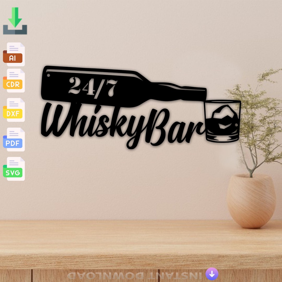 Decoration Whisky Bar Design Laser Cut Svg Dxf Files Wall Sticker ...