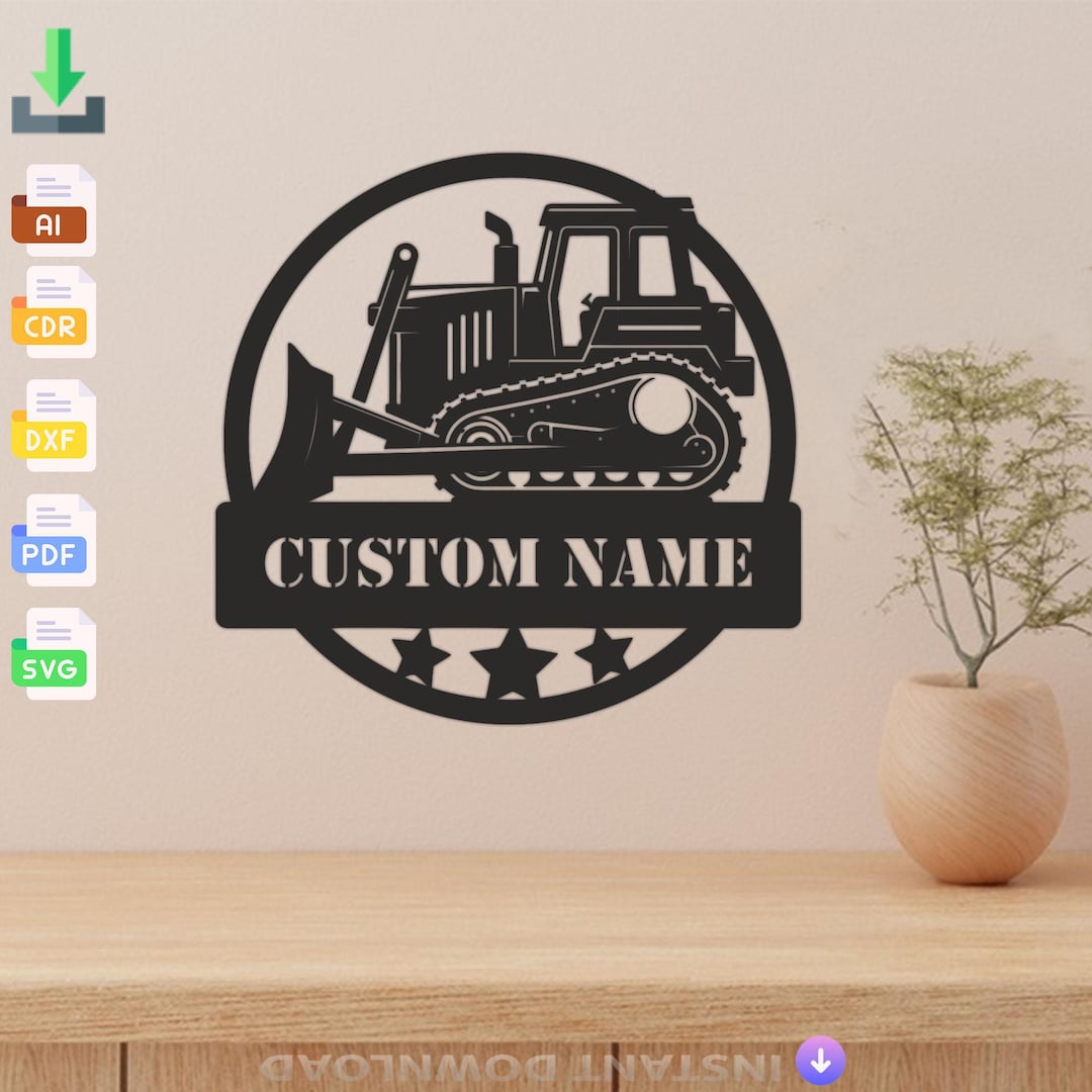 Custom Bulldozer Design Laser Cut Svg Dxf Files Wall Sticker Engraving ...