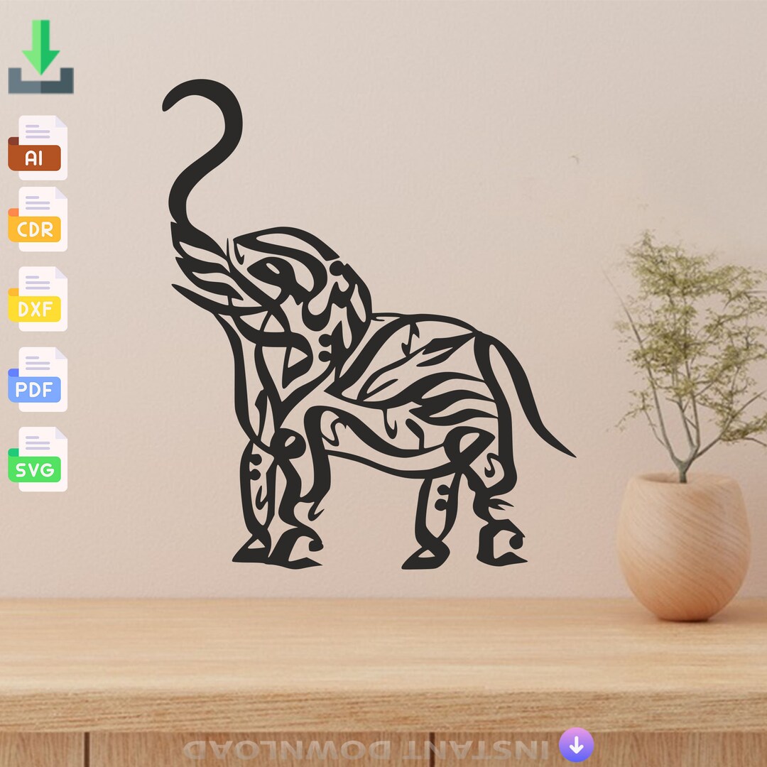Arabic Calligraphy Elephant Wall Art SVG: Laser Cut File (digital ...