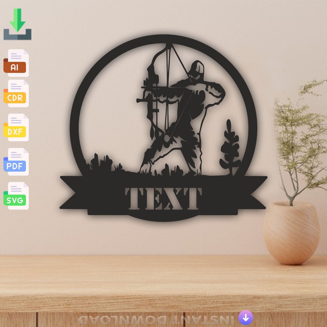 Custom Bow Hunter Design Laser Cut Svg Dxf Files Wall Sticker Engraving ...