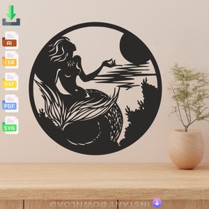 Mermaid Scene Design Laser Cut Svg Dxf Files Wall Sticker Engraving ...
