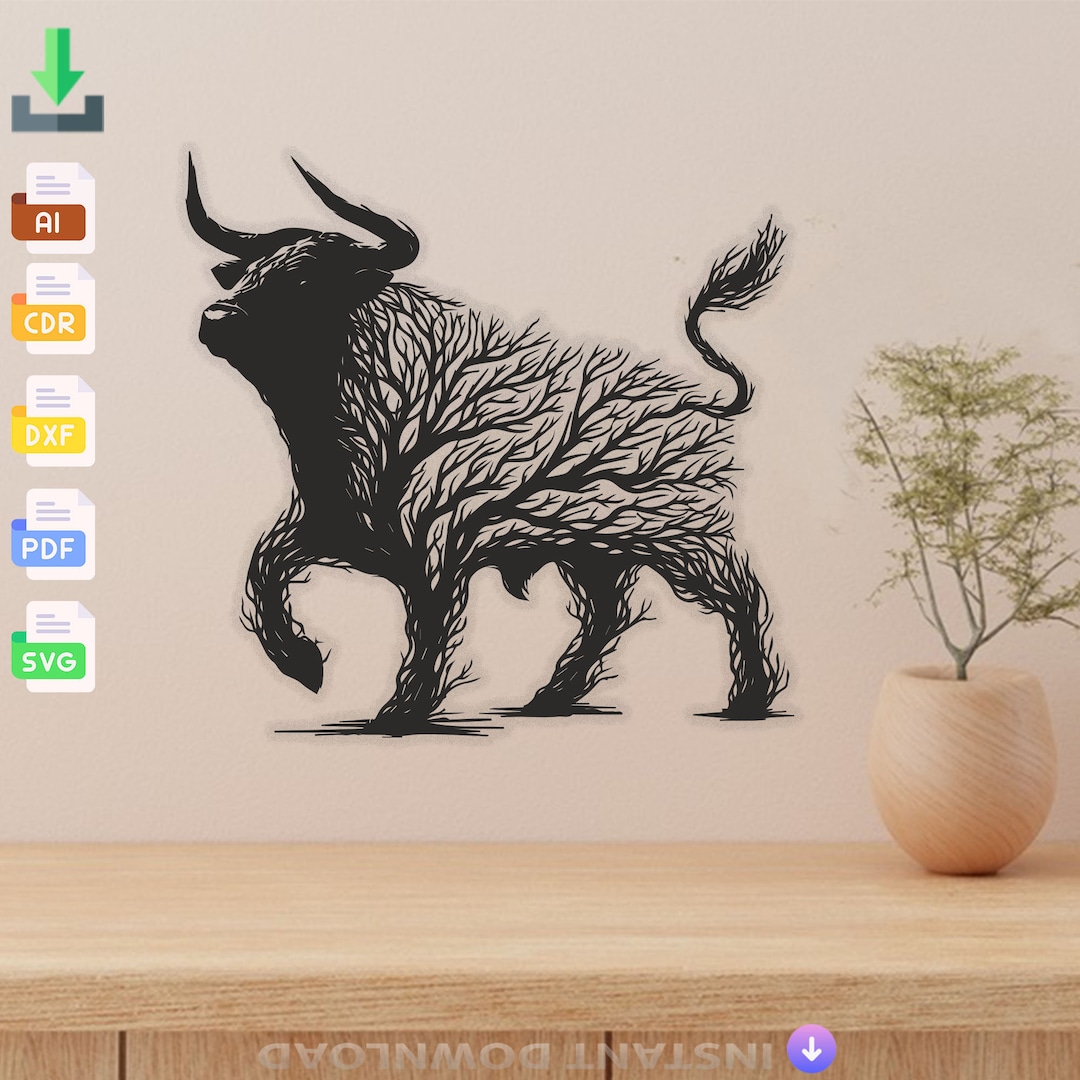 Tree Bull Art Svg File, Laser Cut, Svg, Dxf,plan,cnc Cutting,cnc Router ...