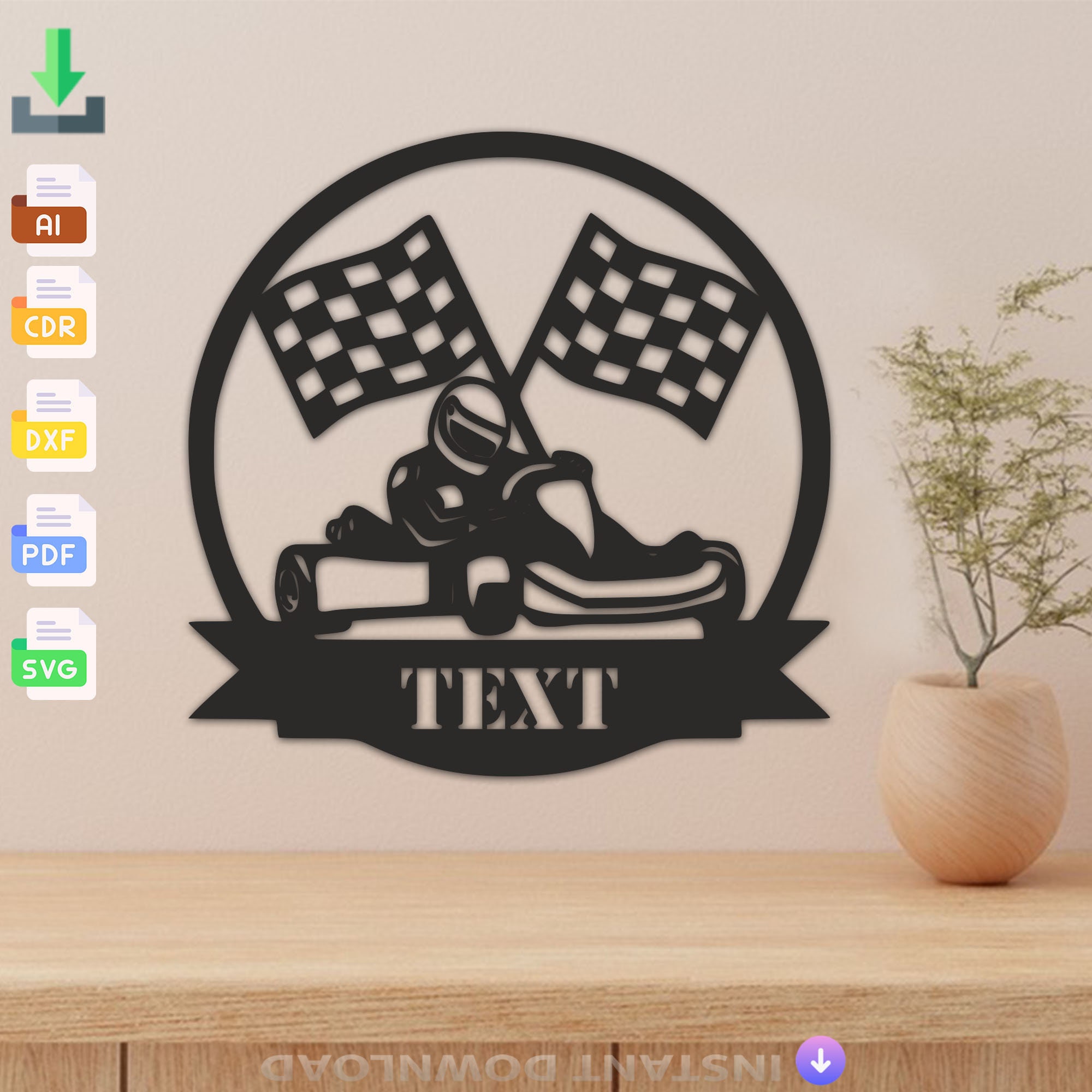 Custom Racing Go Kart Decoration Design Laser Cut Svg Dxf Files Wall ...