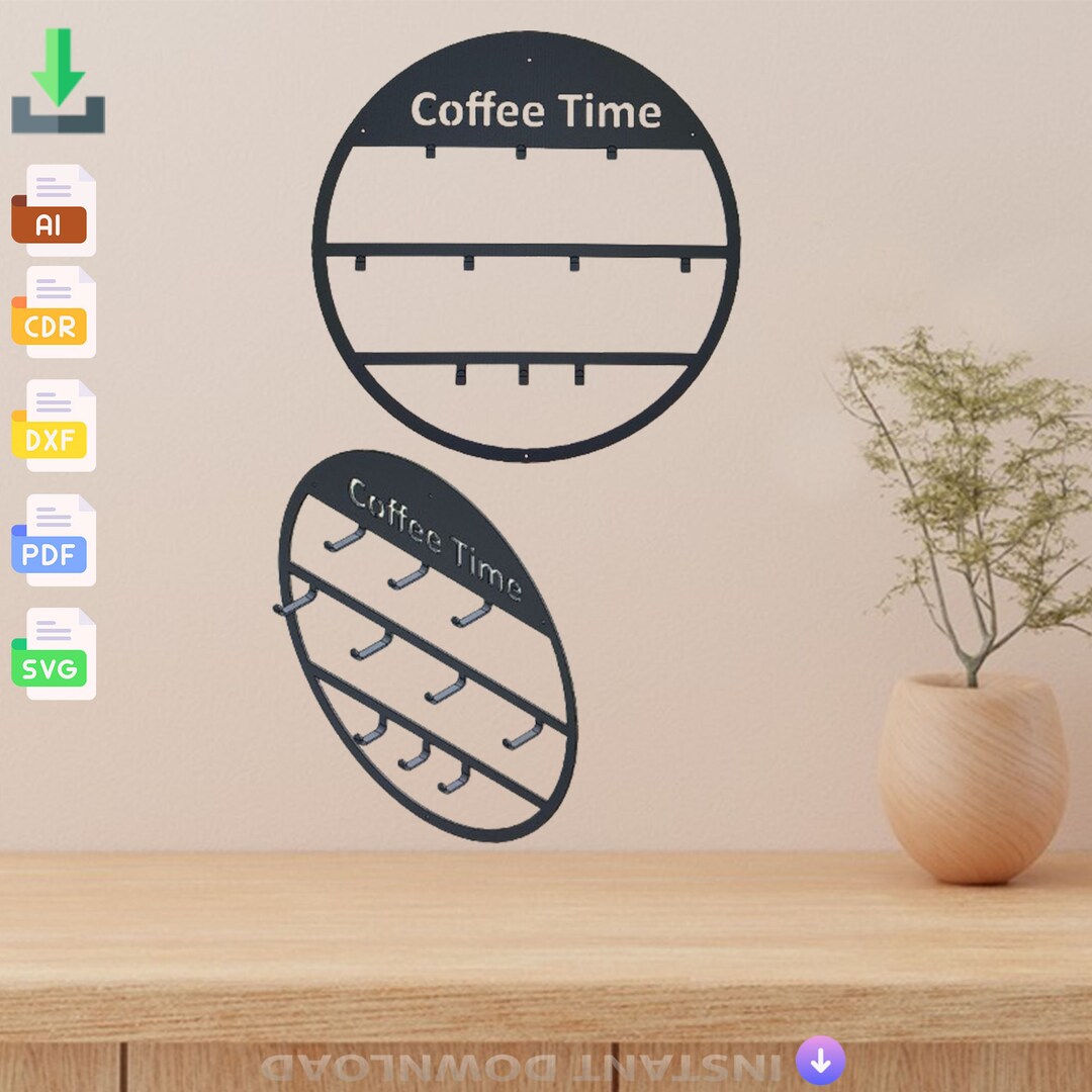 Coffee Time Key Holder Laser Cut File (svg, Dxf, Ai, Pdf, Cdr) (digital ...