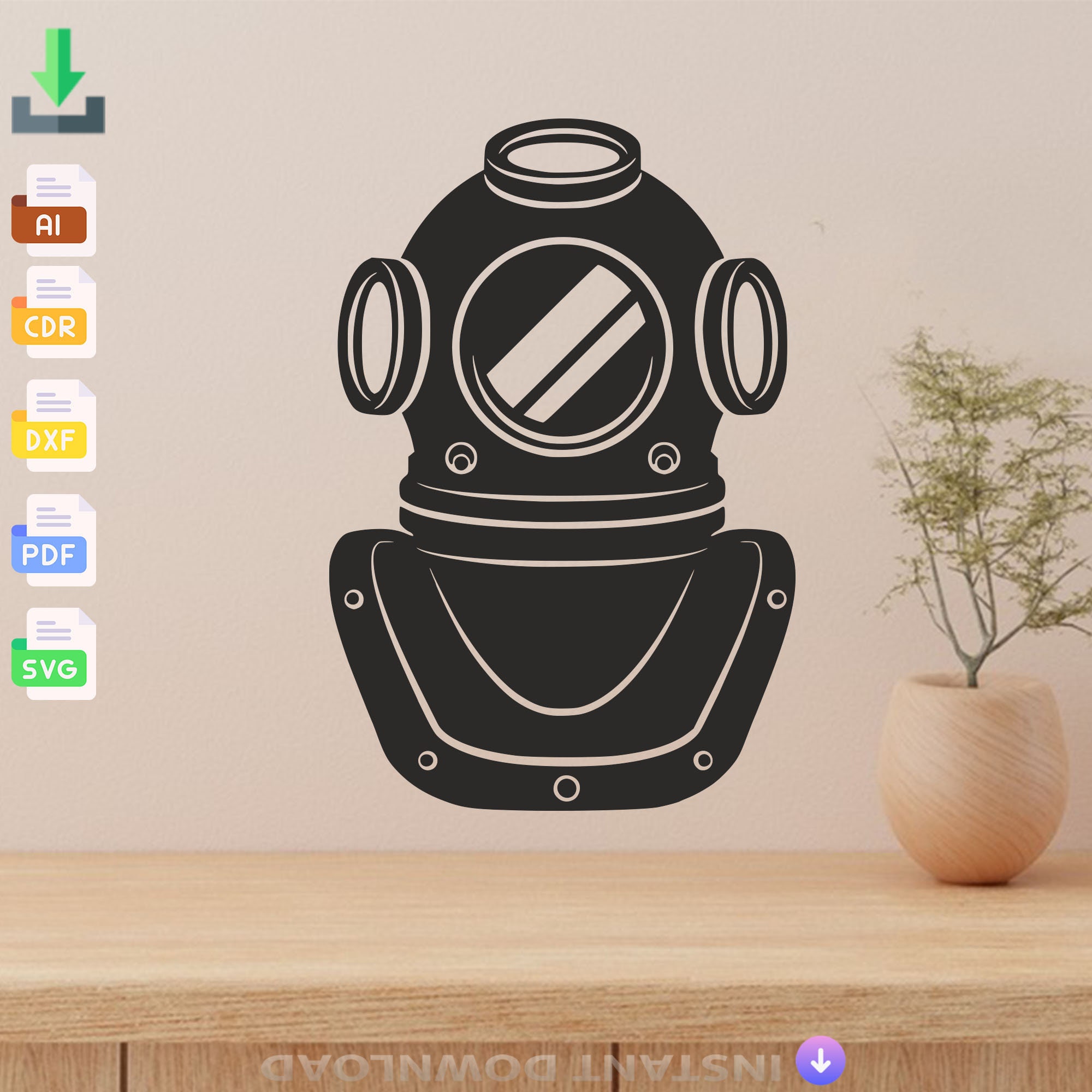 Diver Helmet Scuba Laser Cut Svg Files Wall Sticker Engraving - Etsy