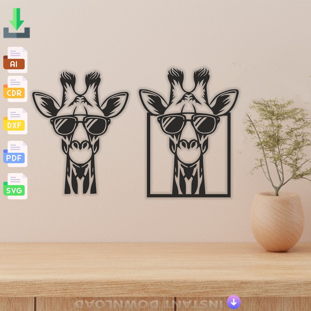 Giraffe, Animals Laser Cut Svg Dxf Files Wall Sticker Engraving Decal ...