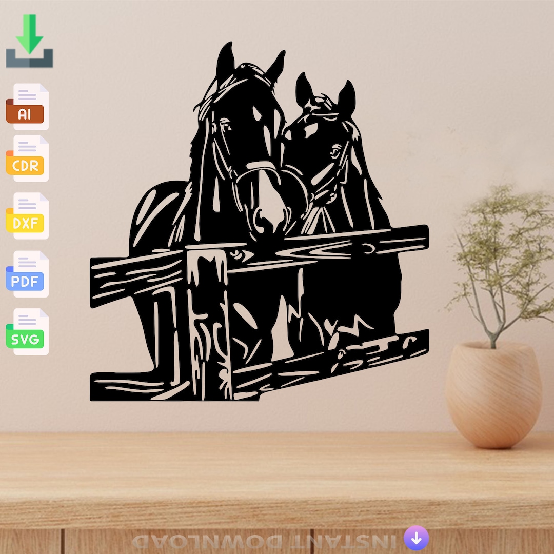 Panel de caballos Svg, Dxf corte láser pared arte pegatina grabado ...