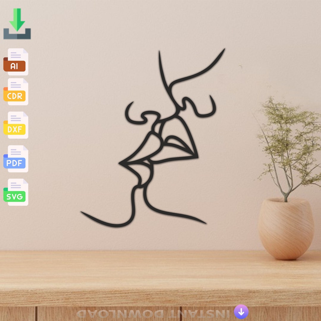 Kiss One Line Art, Laser Cut Files (SVG, DXF, PDF, Ai, Cdr) - Etsy ...
