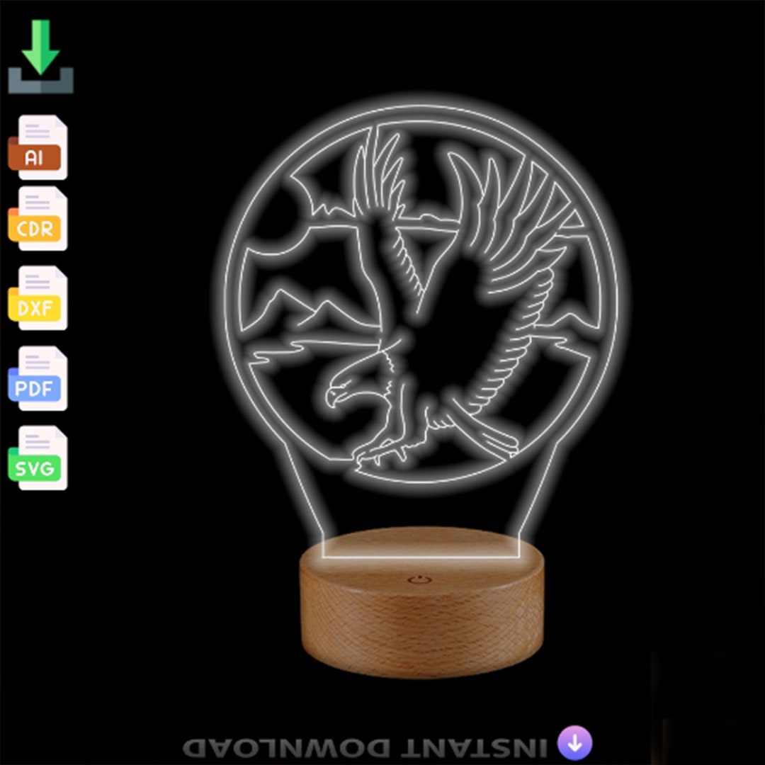 Forest Eagle 3d Lamp Svg,acrylic Hologram Night Led Lamp Laser Cut ...