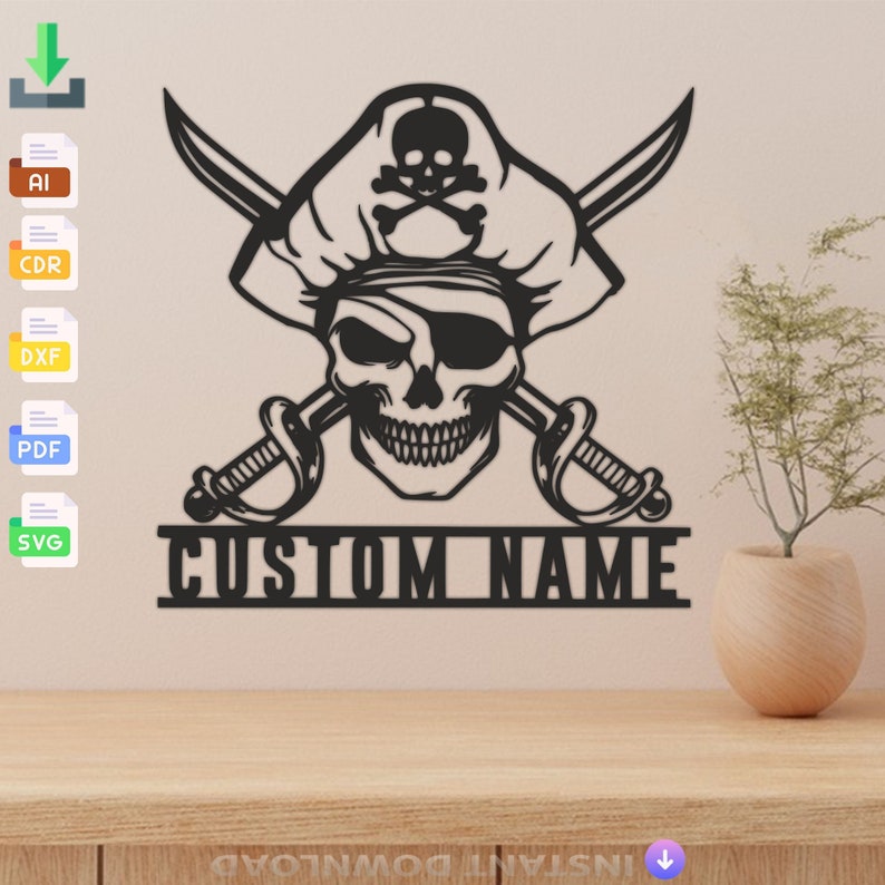 Custom Pirate Skull Svg Laser Cut Svg Dxf File Wall Sticker - Etsy