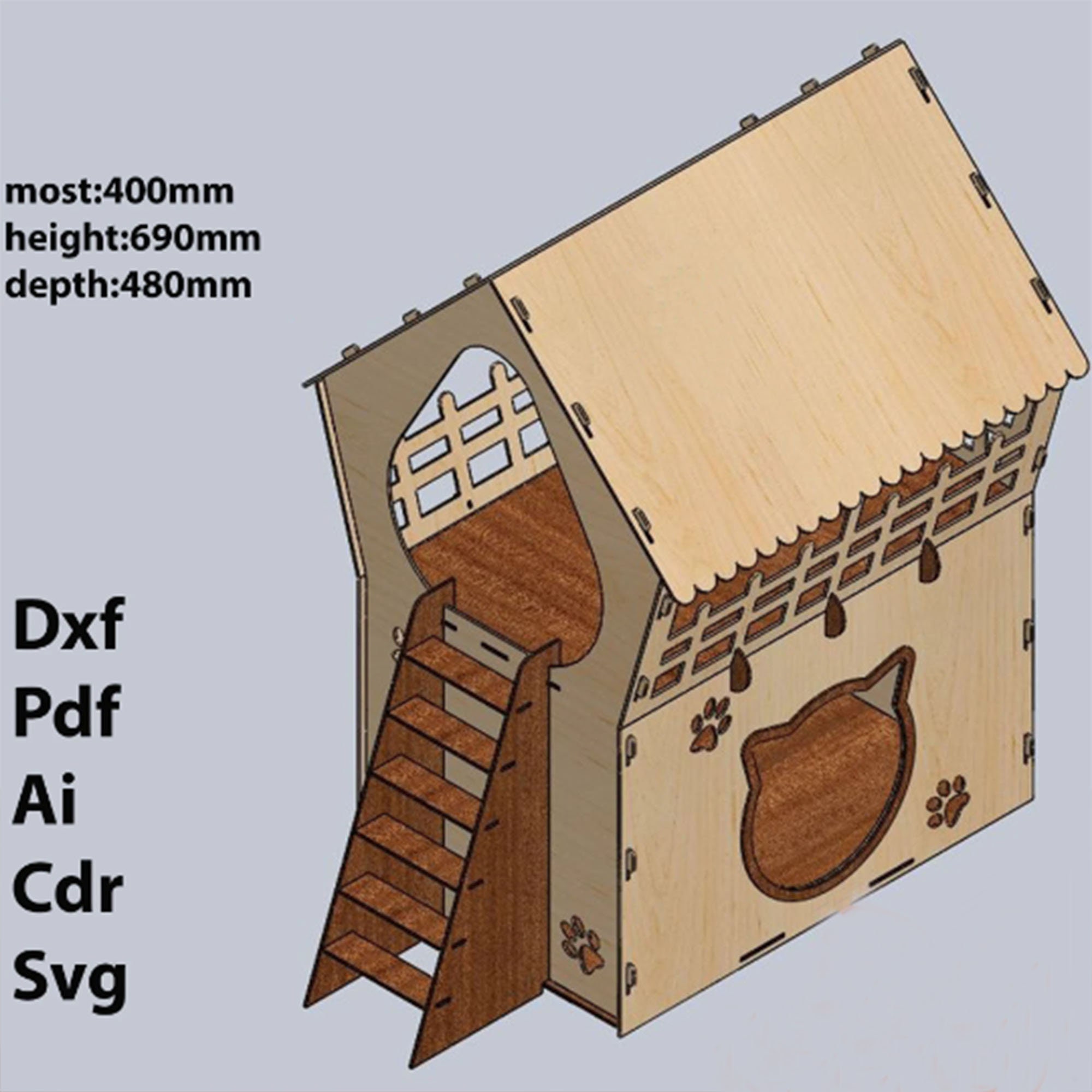 Wood Cat House Laser Cut Files SVG, Laser Cut,files Instant Download ...