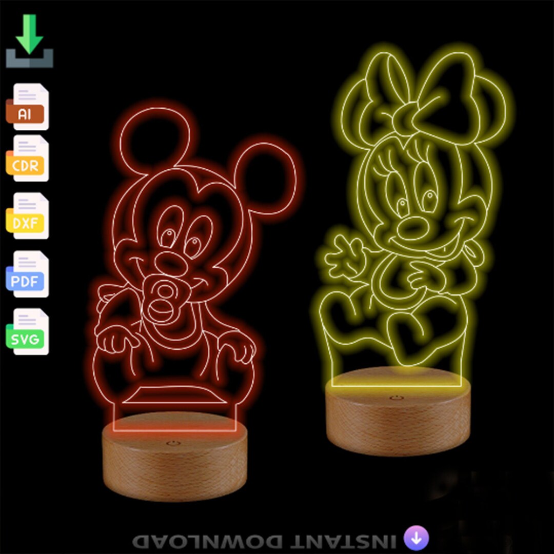 Mouse Night Lamp Children's Lights 3D Svg,3d Led Light, Files DXF, CDR ...