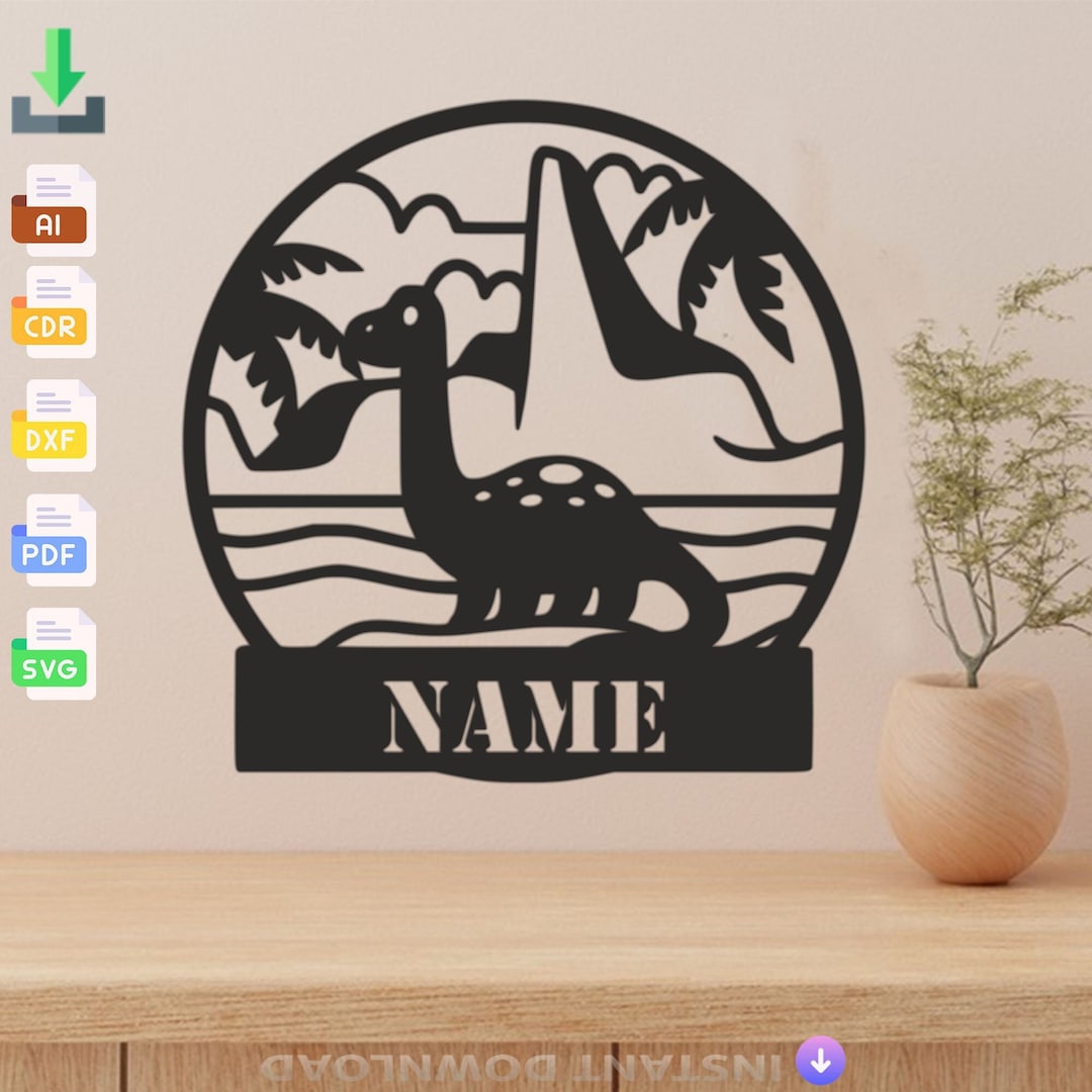 Personalized Dinosaur Laser Cut File: SVG DXF Vector Template (digital ...