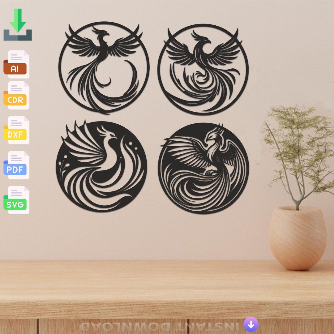 Phoenix Bird 4 Pcs Svg Dxf Files , for Cnc Laser Plasma Cricut ...