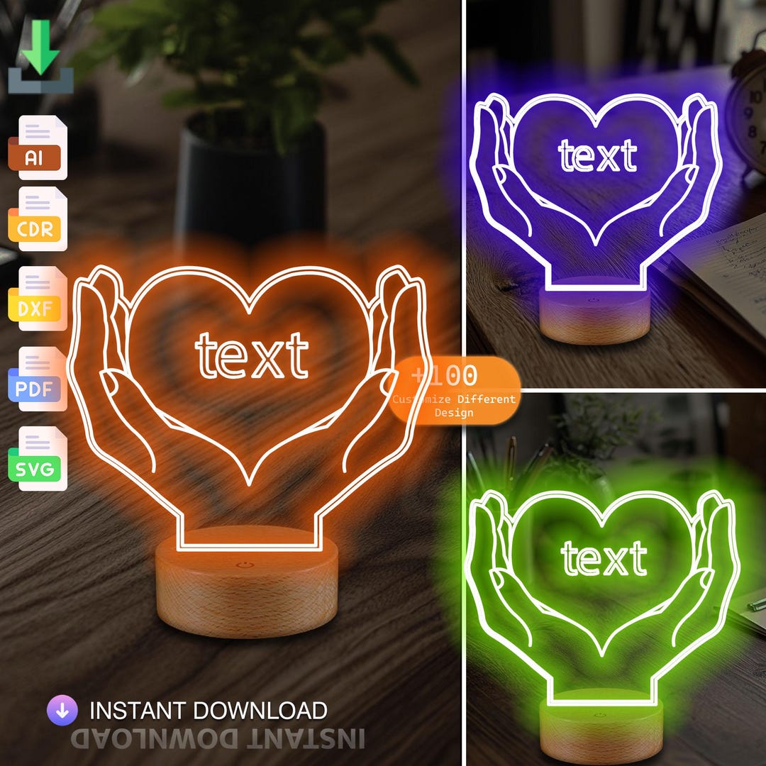 Heart 3D LED Lamp SVG: Laser Cut Glowforge Files (digital Download) - Etsy