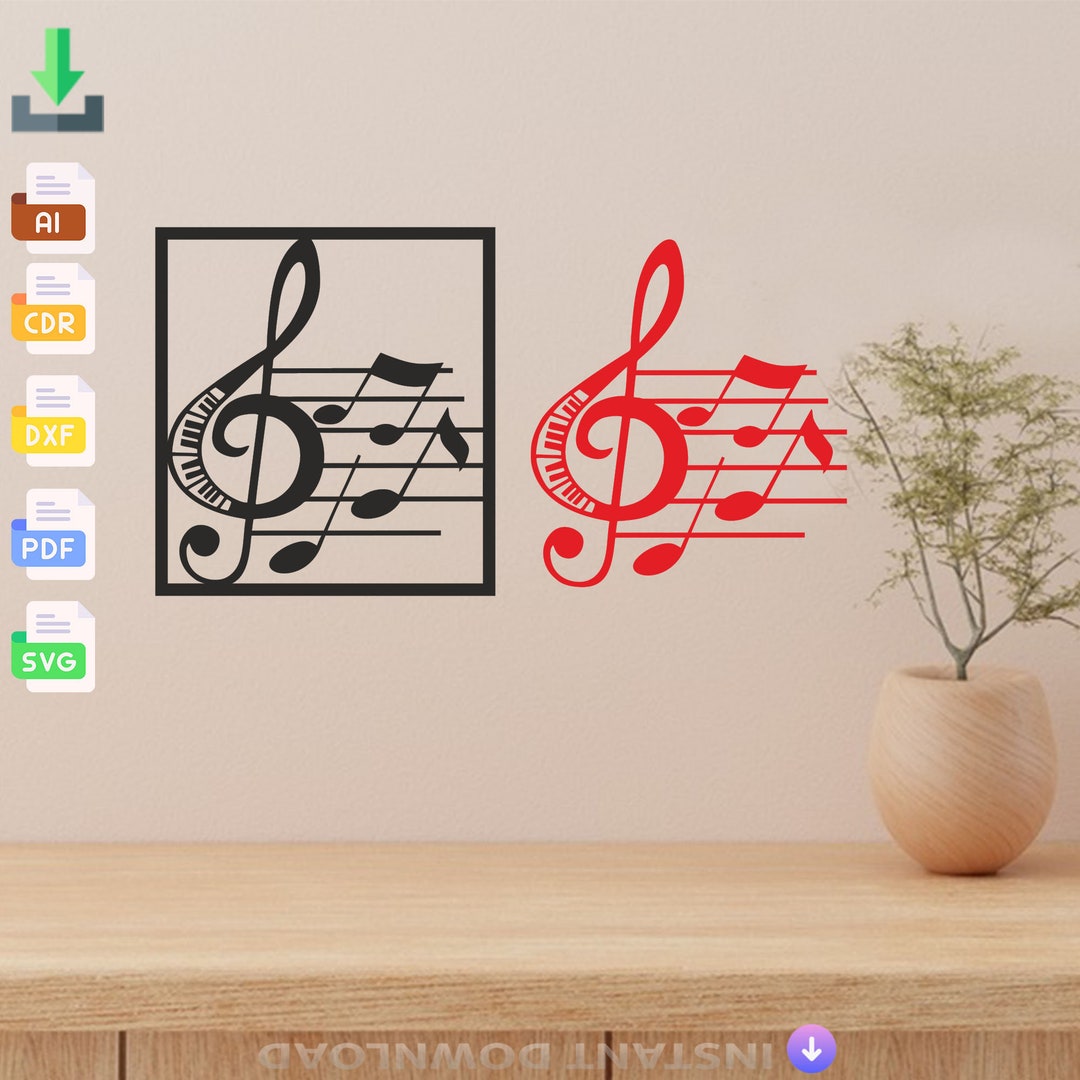 Music Notes Wall Decor Laser Cut, Svg, Dxf, Glowforge CNC Cutting, Pdf ...