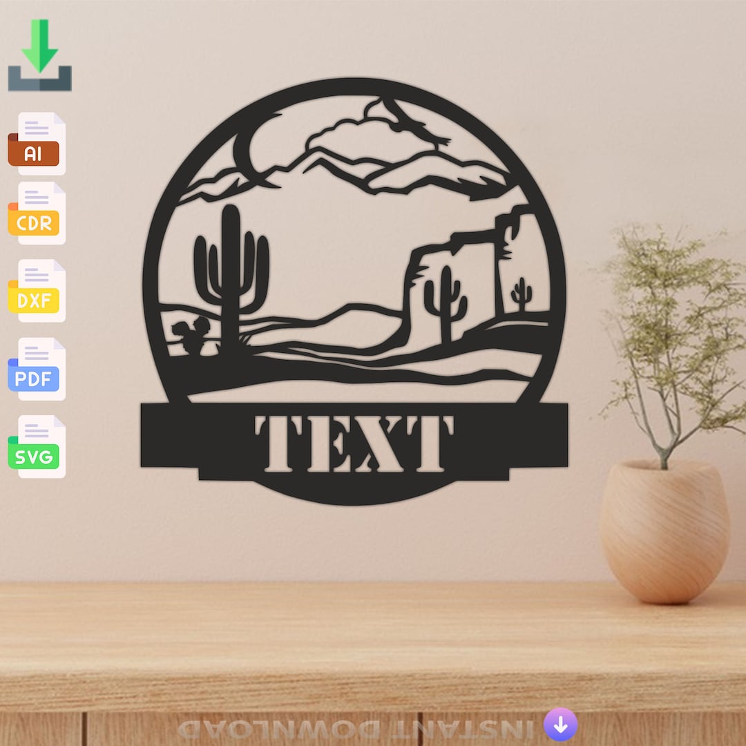 Cactus Custom Sign Template: Laser Cut Engraving Vector (digital ...