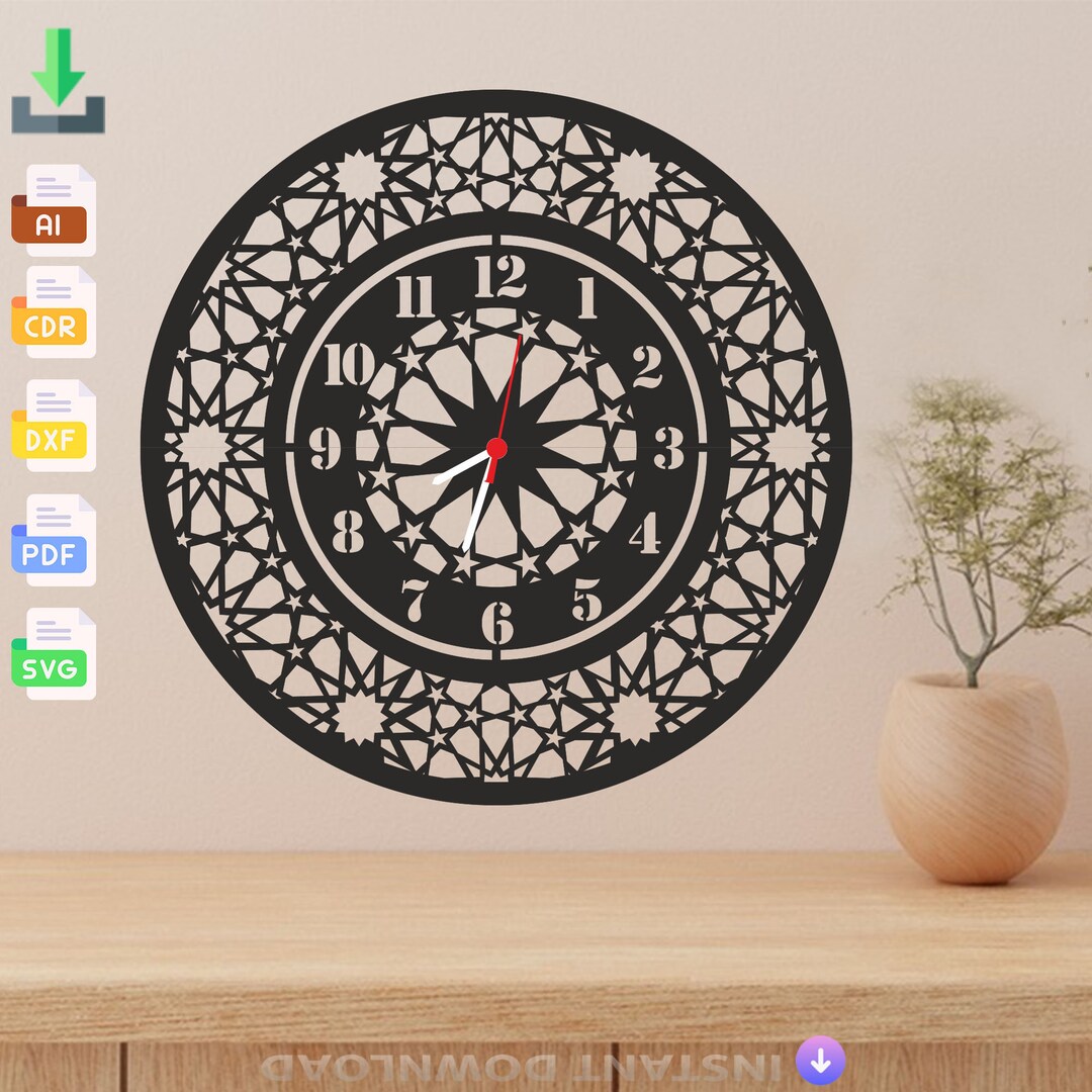 Decorative Wall Clock Svg, Laser Cut, Svg, Dxf, Plan, CNC Cutting, CNC ...