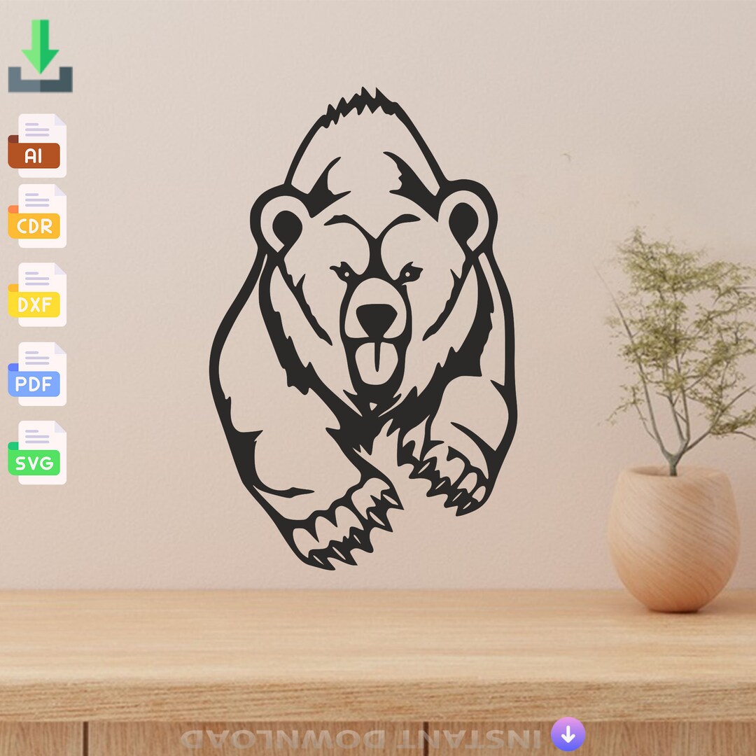 Bear Design Laser Cut Svg Dxf Files Wall Sticker Engraving Decal ...