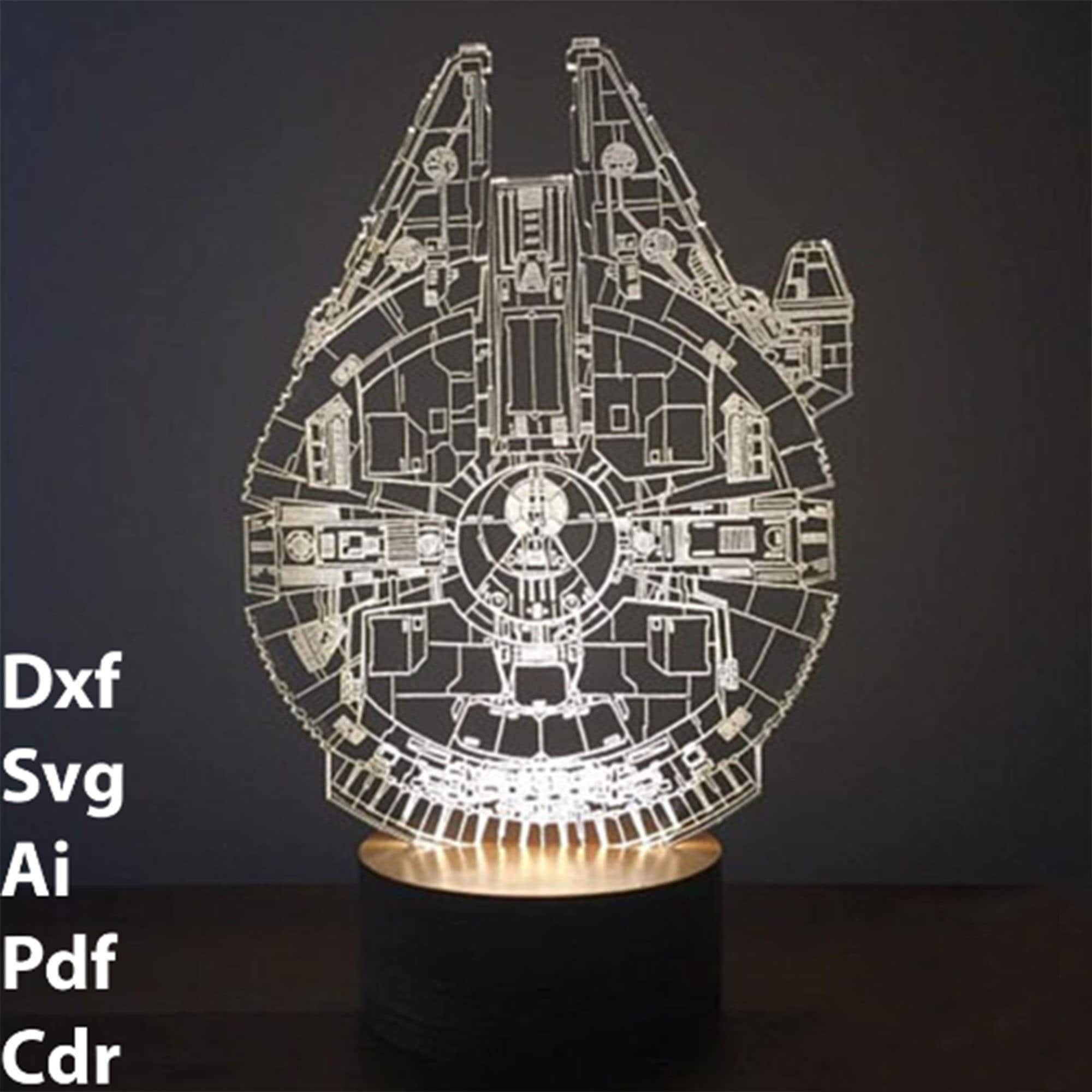 Millennium Falcon 3D Lamp, Unique Lamp Gift 3D Illusion Acrylic Led Lamp, Files DXF, CDR, Pdf ...