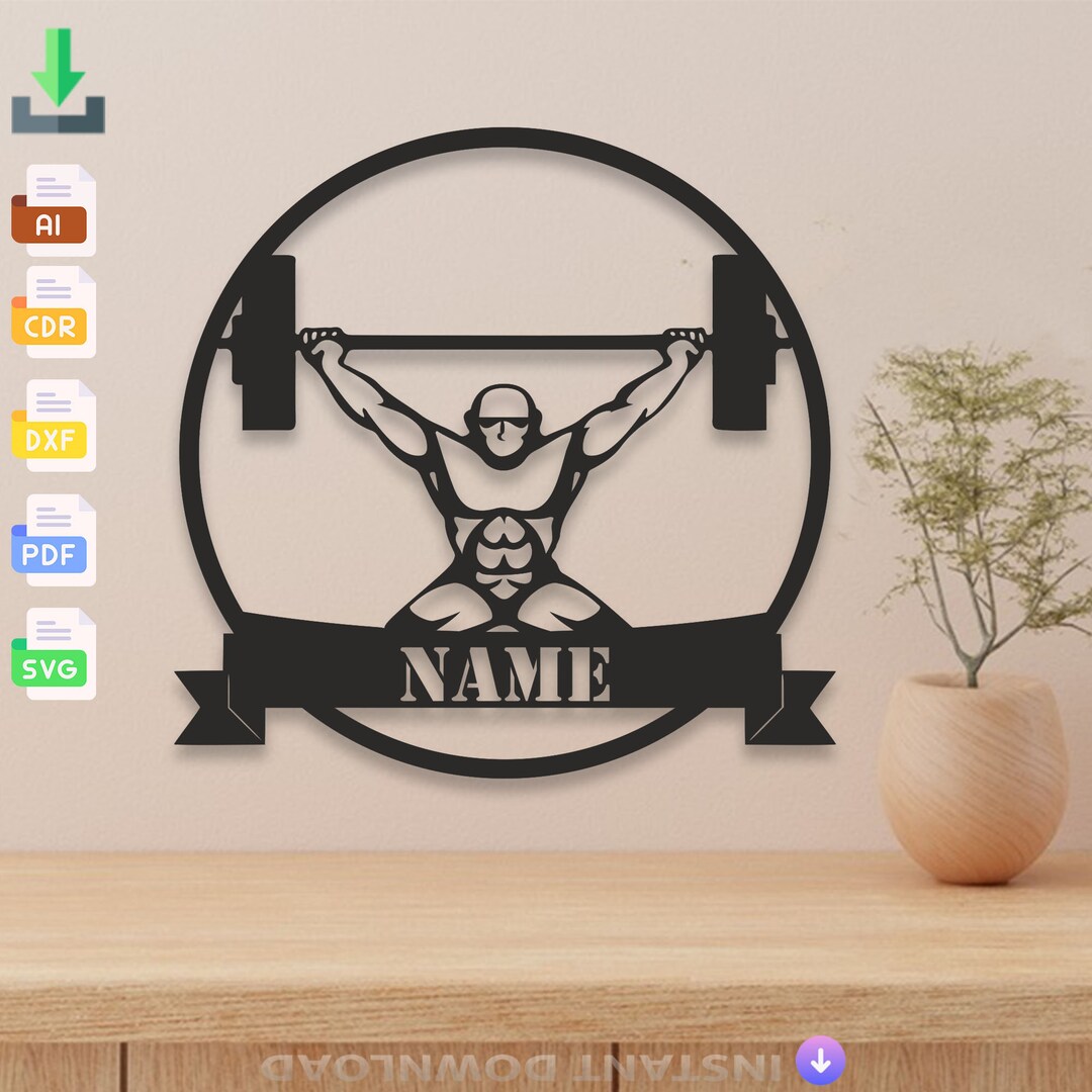 Personalized Man Lifting Weights Svg,dxf Laser Cut Svg Dxf Files Wall ...
